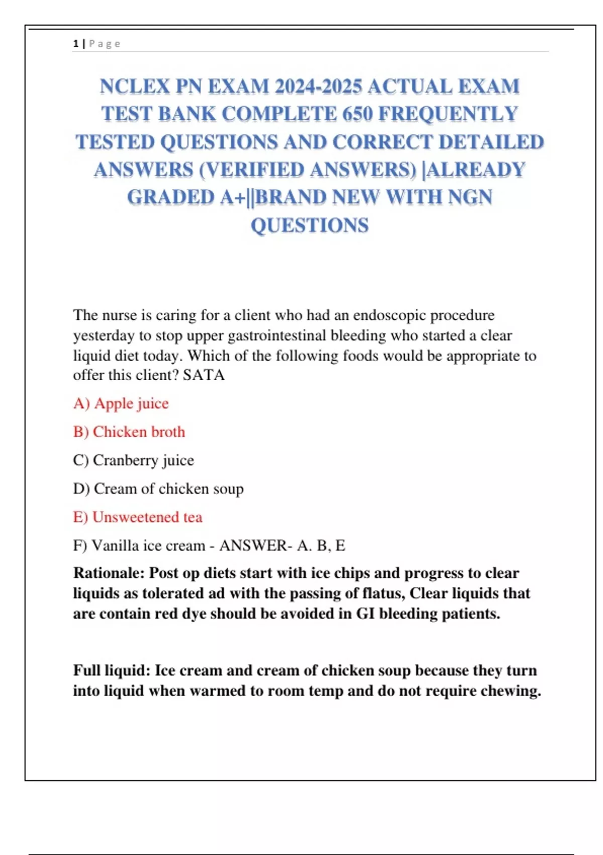 NCLEX PN EXAM ACTUAL EXAM TEST BANK COMPLETE 650 FREQUENTLY TESTED ...