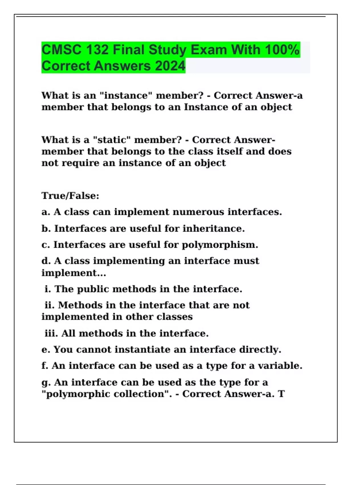 CMSC 132 Final Study Exam With 100% Correct Answers 2024 - CMSC 132 - Stuvia US