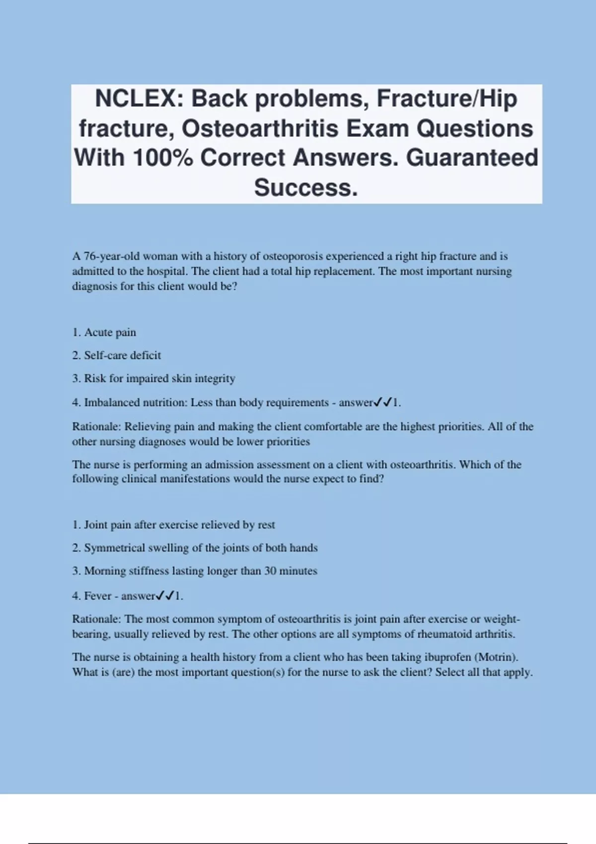 NCLEX: Back problems, Fracture/Hip fracture, Osteoarthritis Exam ...