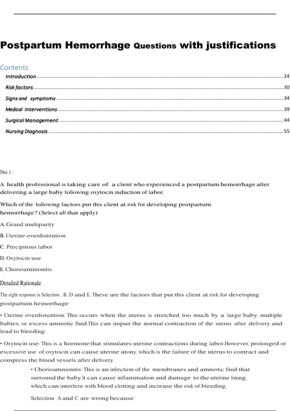 Postpartum Hemorrhage Questions with justifications - Maternal newborn ...