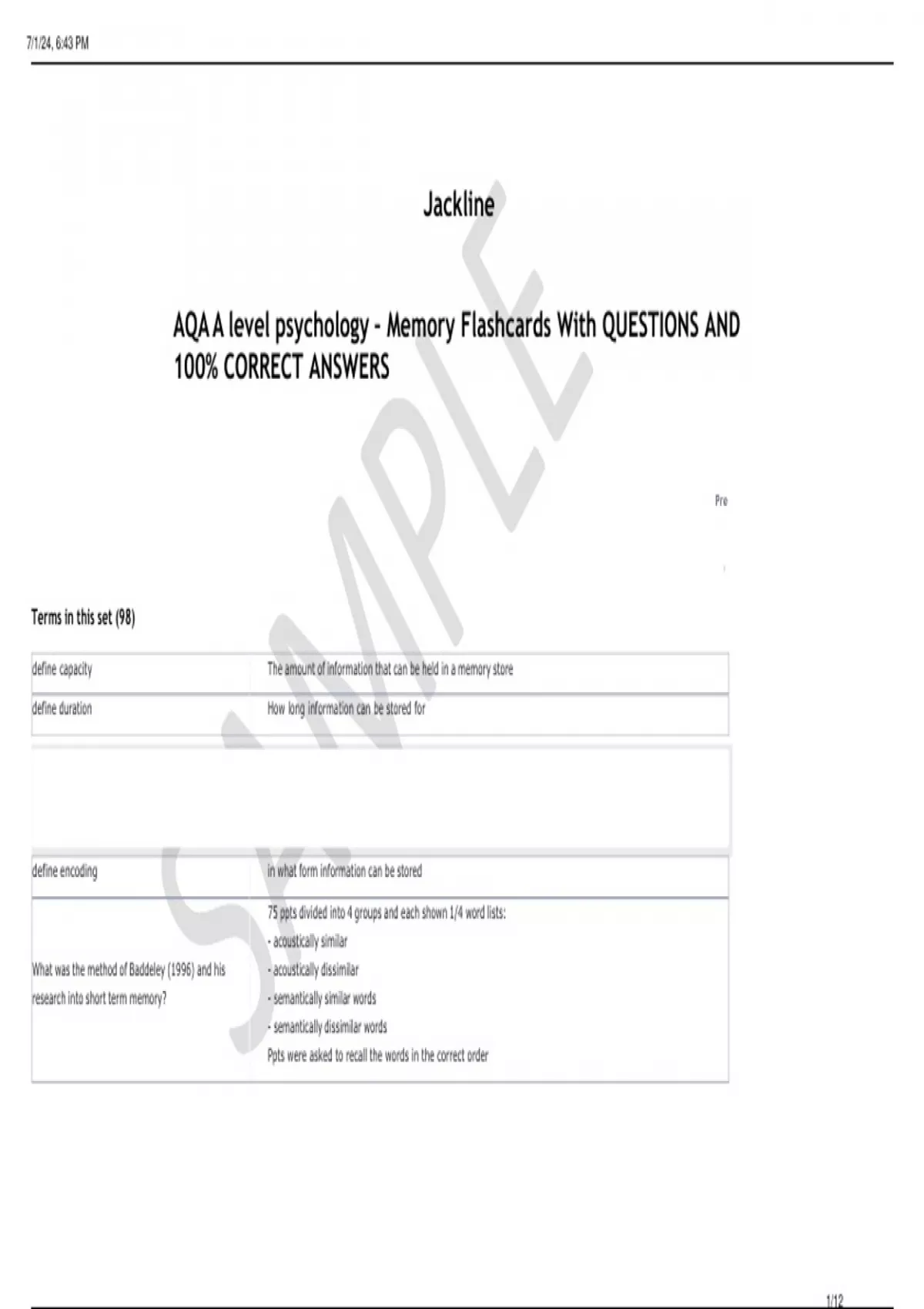 AQA A level psychology – Memory Flashcards With QUESTIONS AND 100% ...
