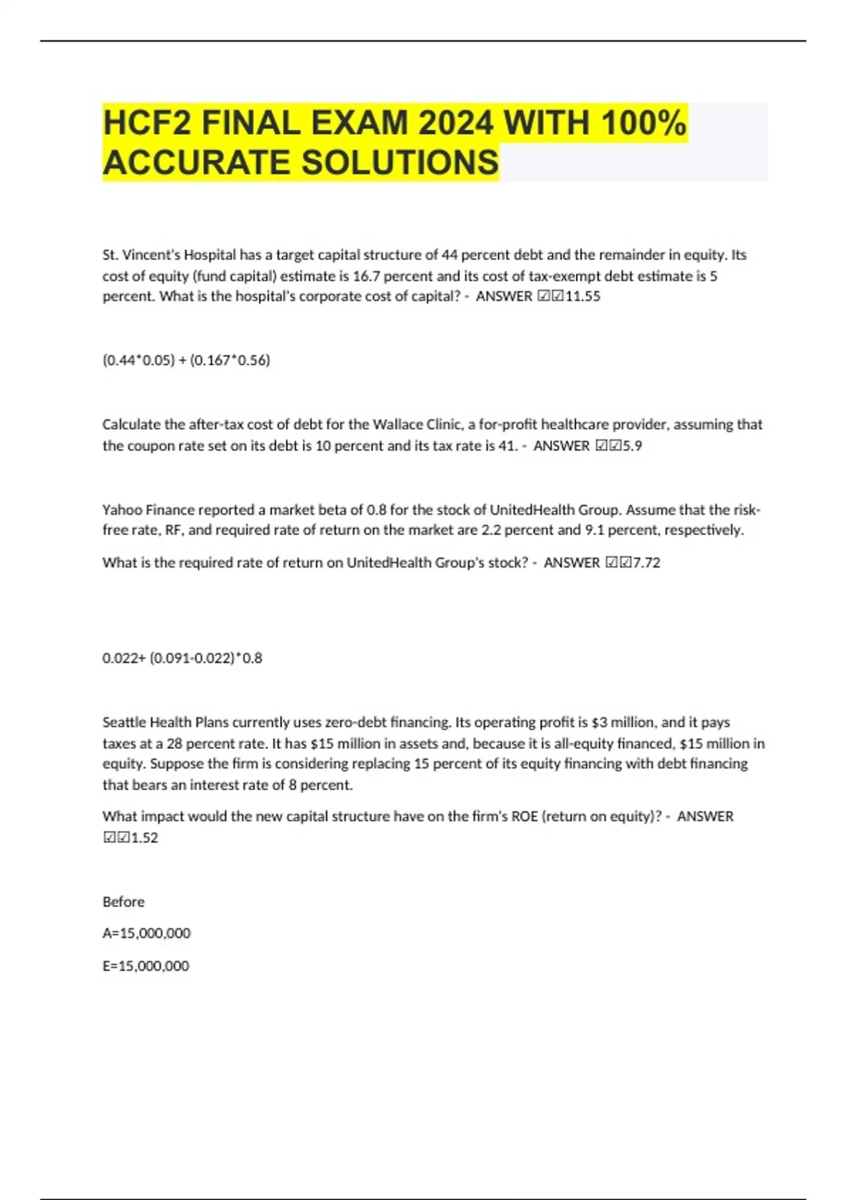 Hcf2 Final Exam 2024 With 100 Accurate Solutions Hcf2 Stuvia Us