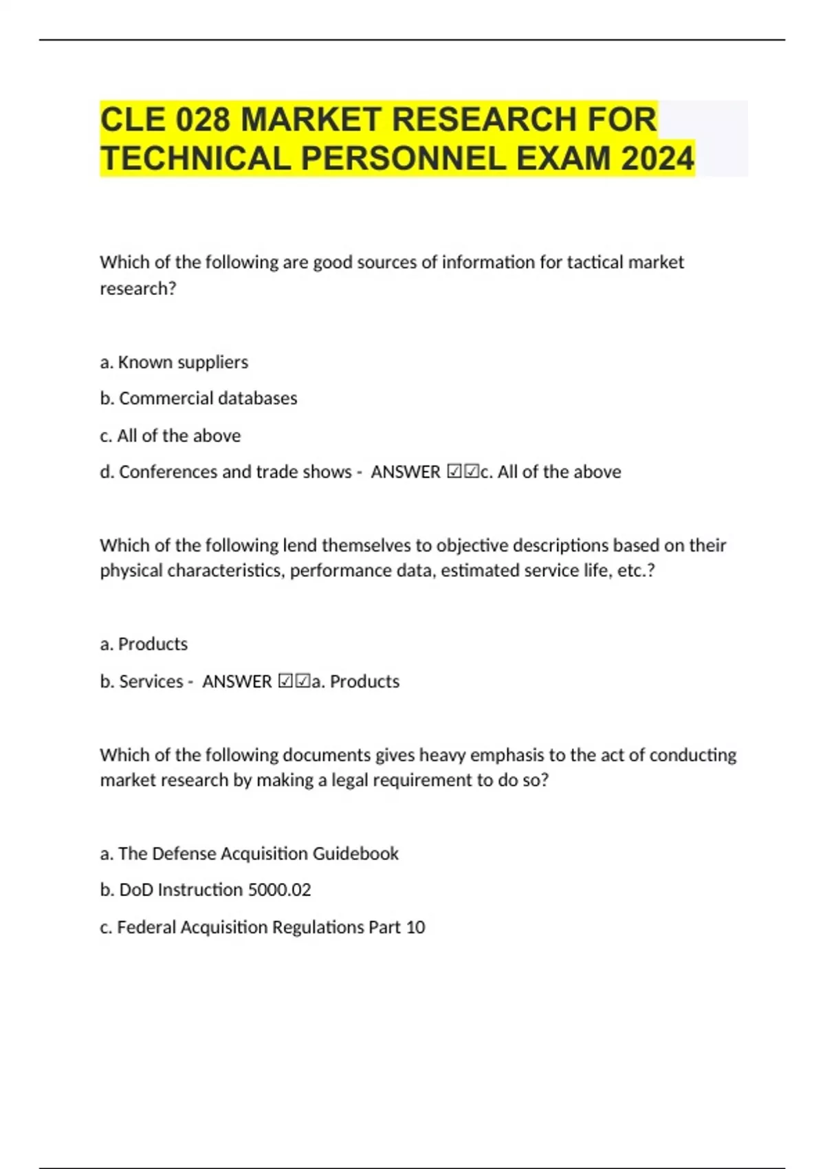 CLE 028 MARKET RESEARCH FOR TECHNICAL PERSONNEL EXAM 2024 - CLE 028 ...