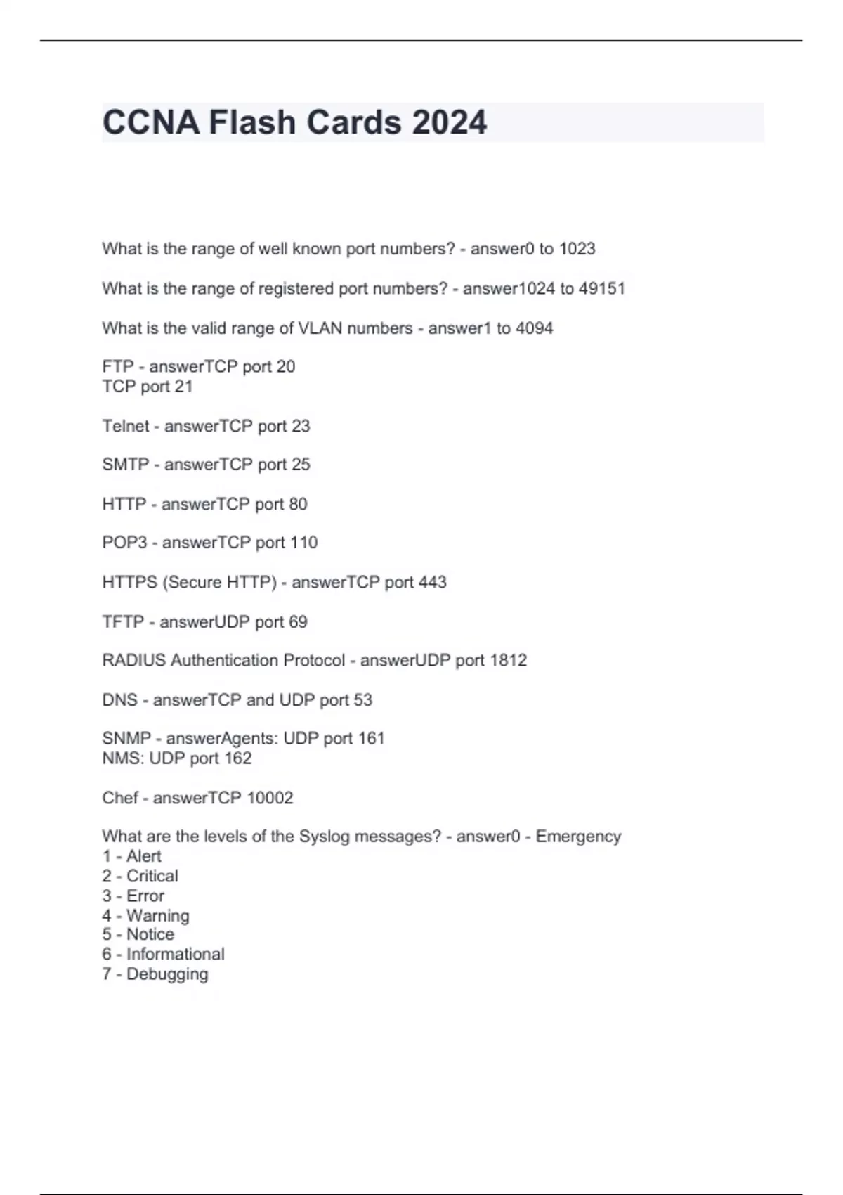 CCNA Flash Cards 2024 Questions with Accurate Answers - CCNA - Cisco ...
