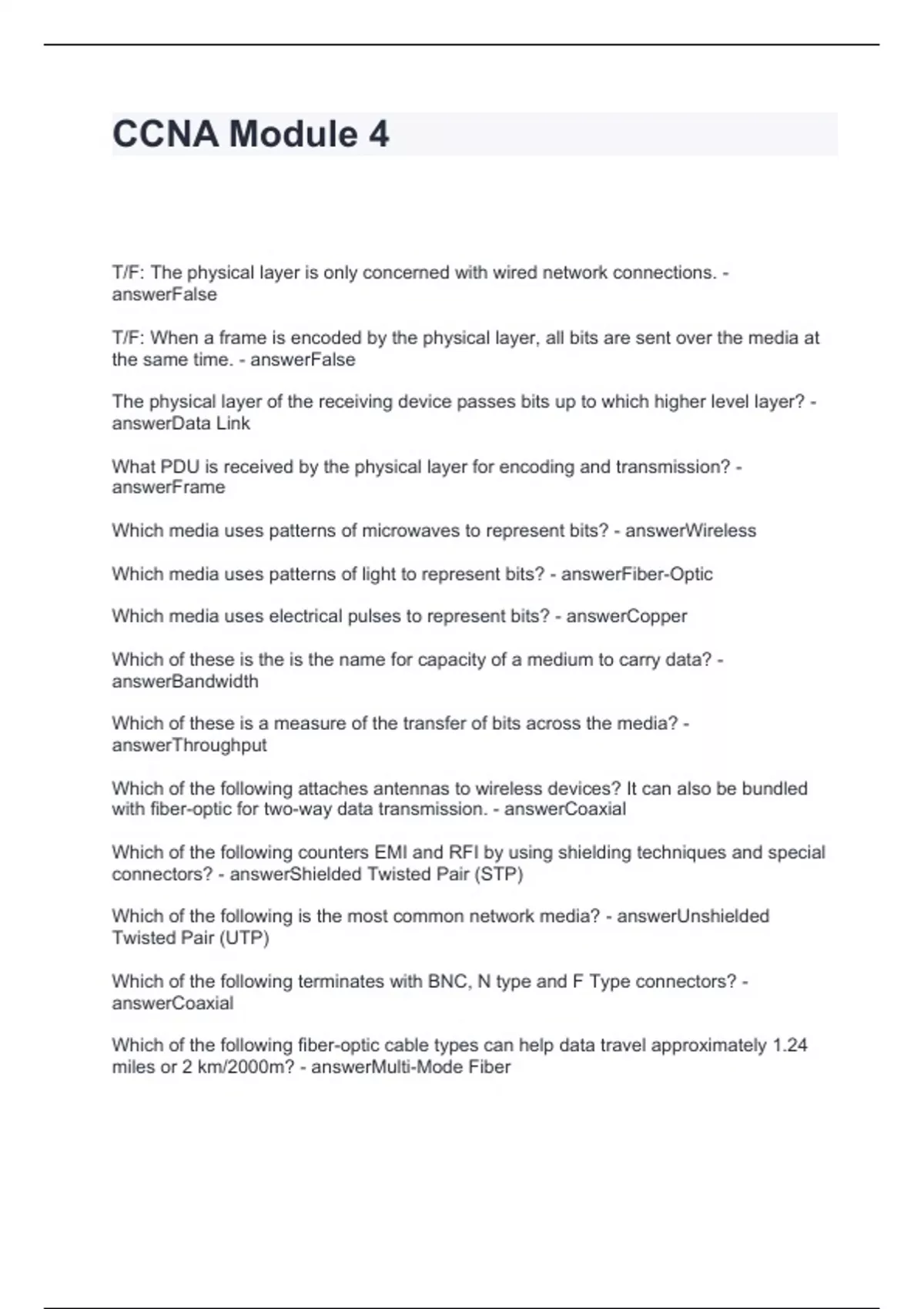 CCNA Module 4, Questions and Answers 100% correct - CCNA - Cisco Certified Network Associate ...