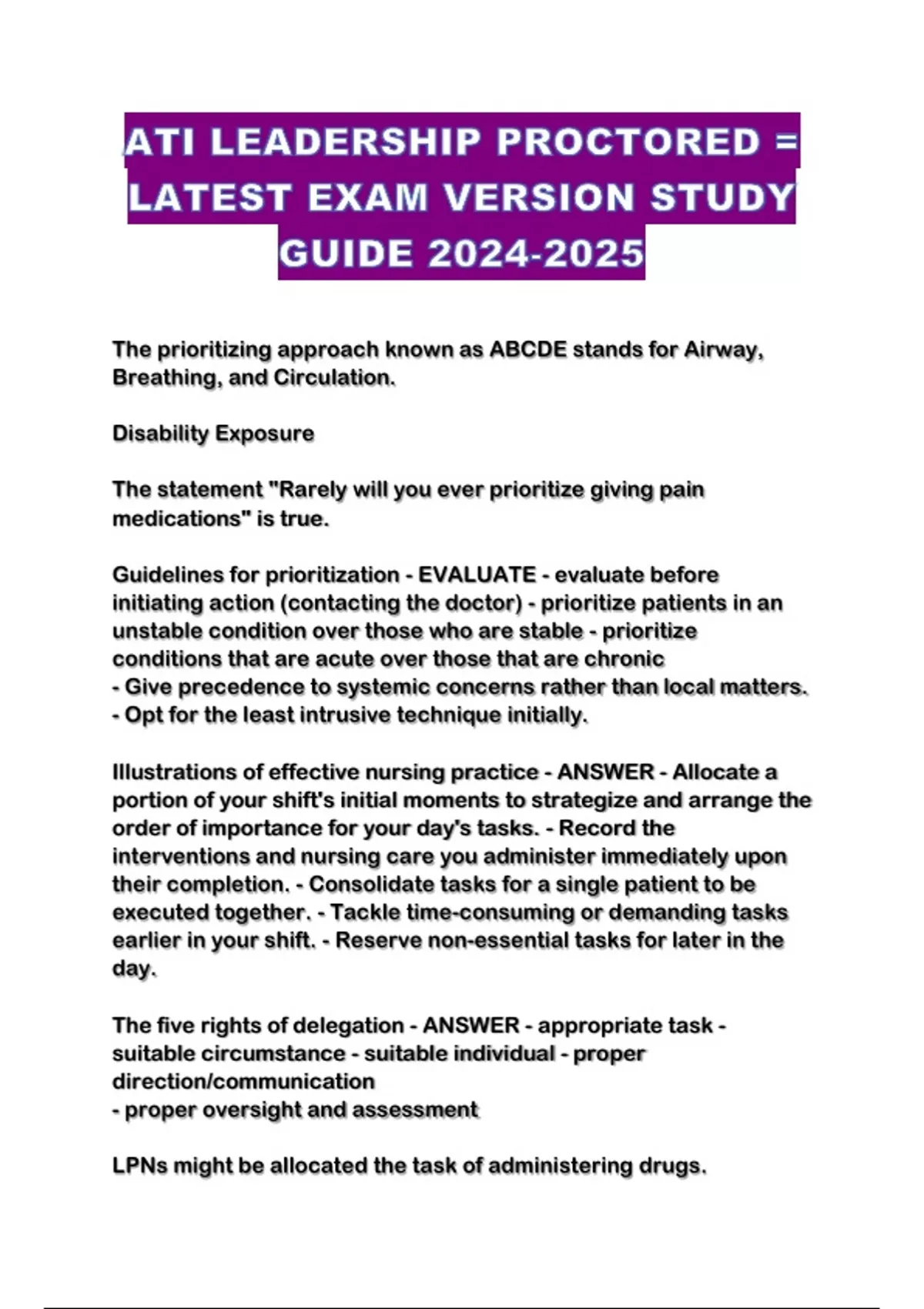 ATI LEADERSHIP PROCTORED LATEST EXAM VERSION STUDY GUIDE - ATI ...