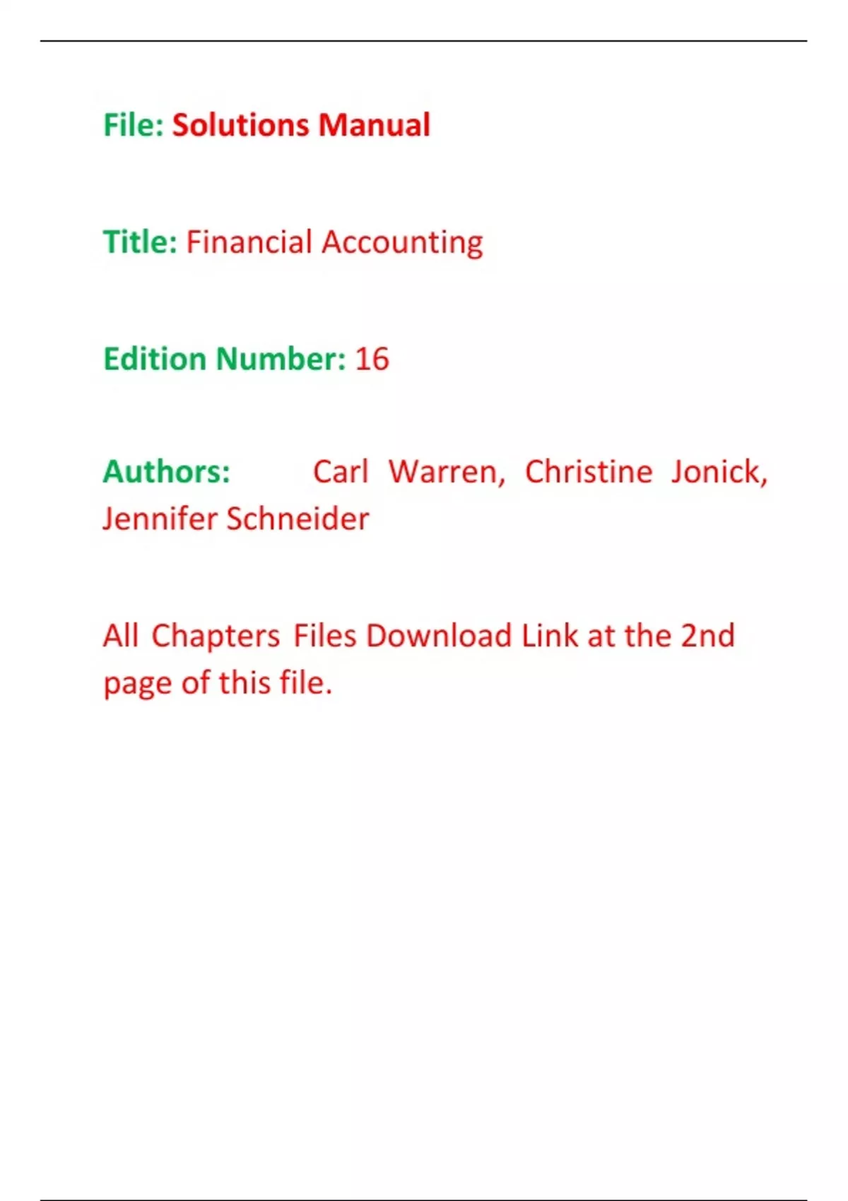 Solutions Manual for Financial Accounting 16th Edition By Carl Warren ...
