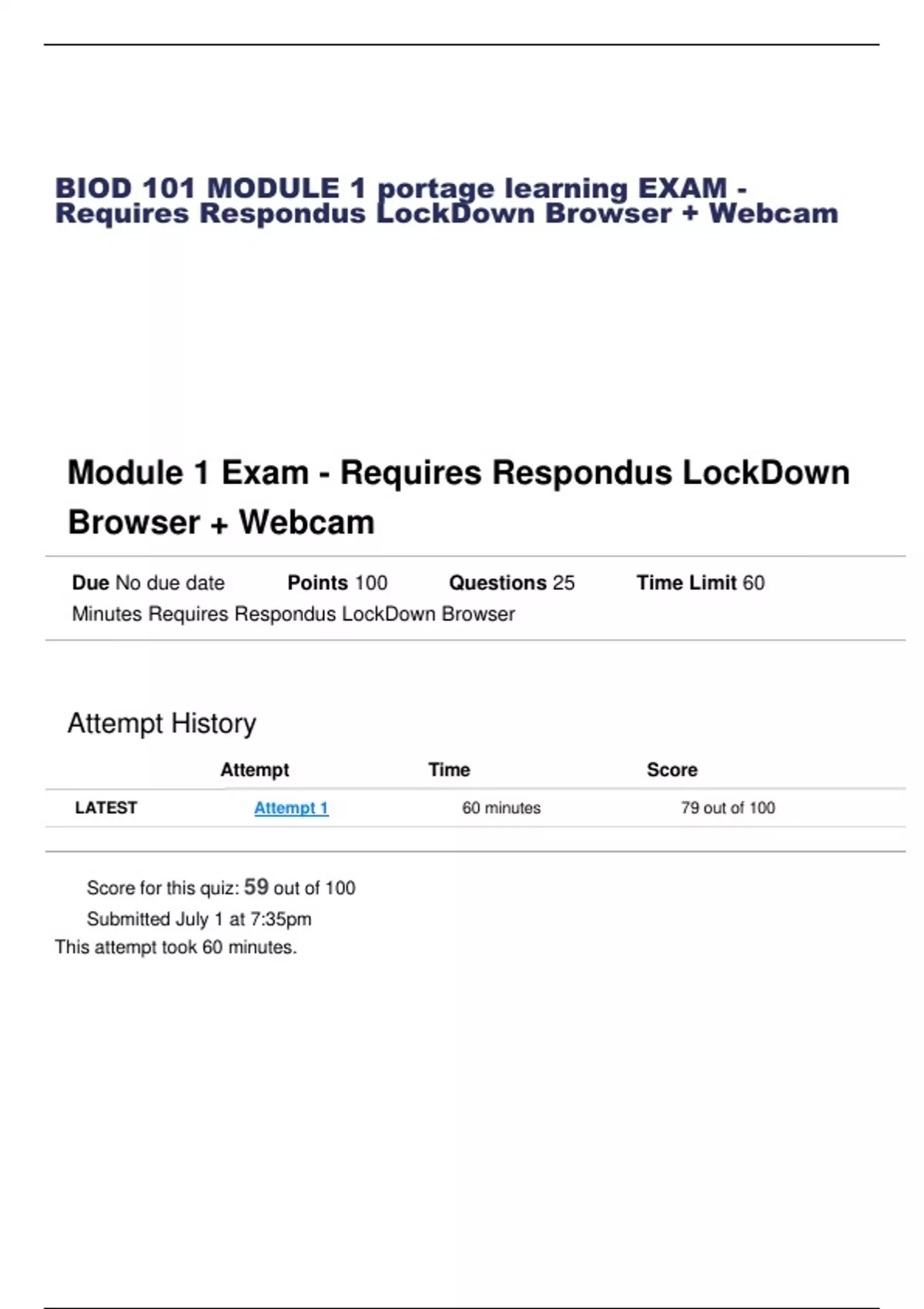 BIOD 101 MODULE 1 portage learning EXAM - Requires Respondus LockDown ...