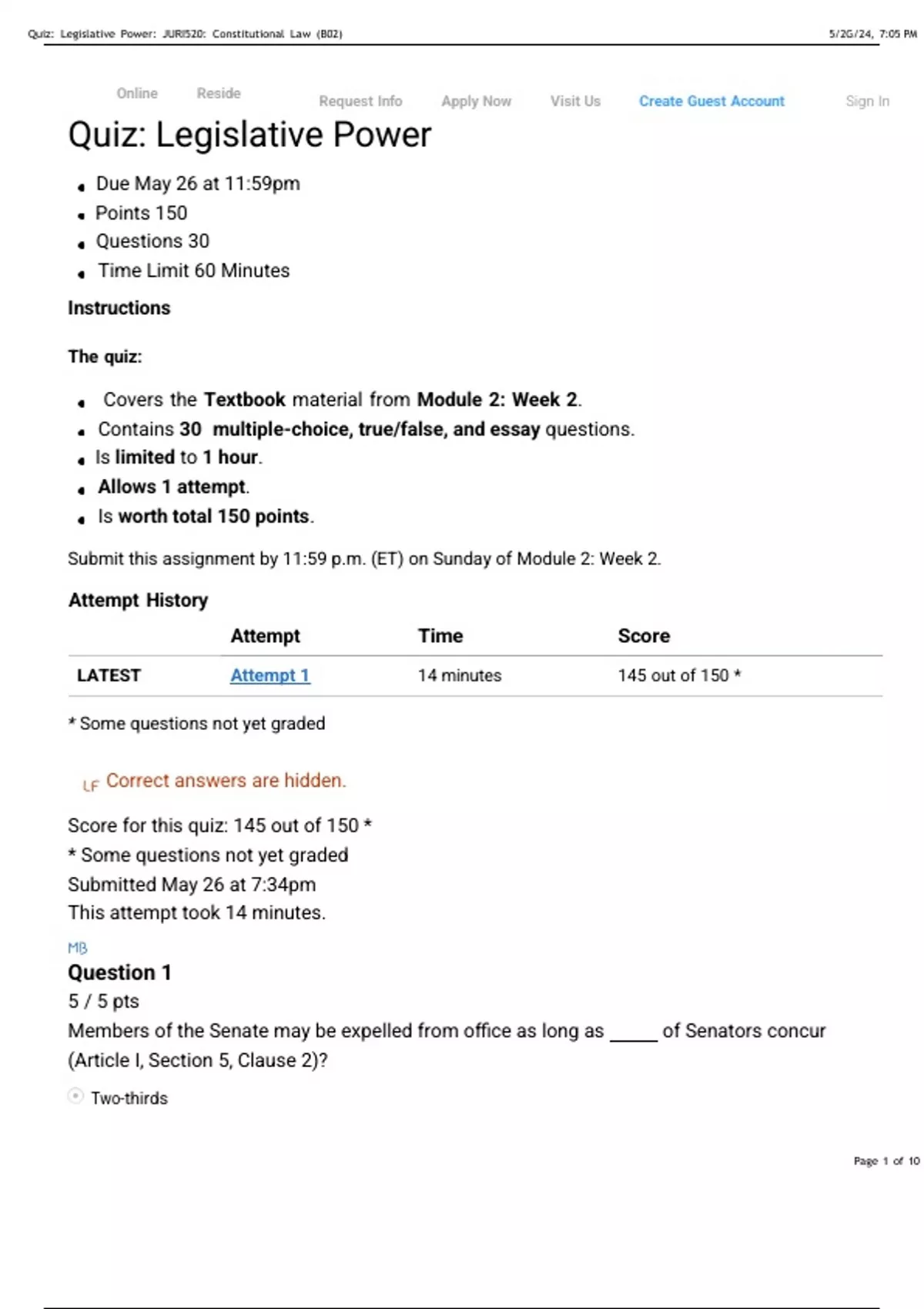 JURI 520 Quiz Legislative Power (Liberty university) - JURI 520 - Stuvia US