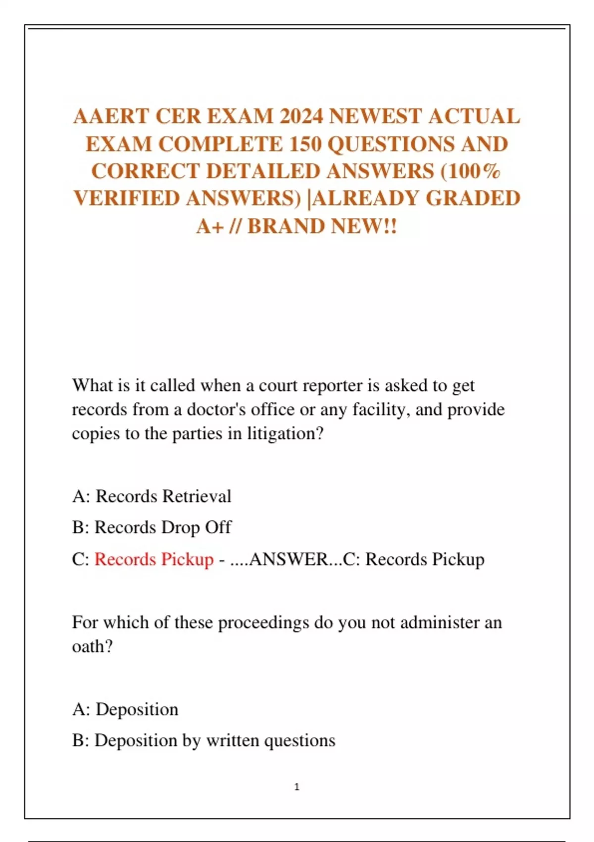 AAERT CER EXAM 2024 NEWEST ACTUAL EXAM COMPLETE 150 QUESTIONS AND CORRECT DETAILED ANSWERS (100% ...