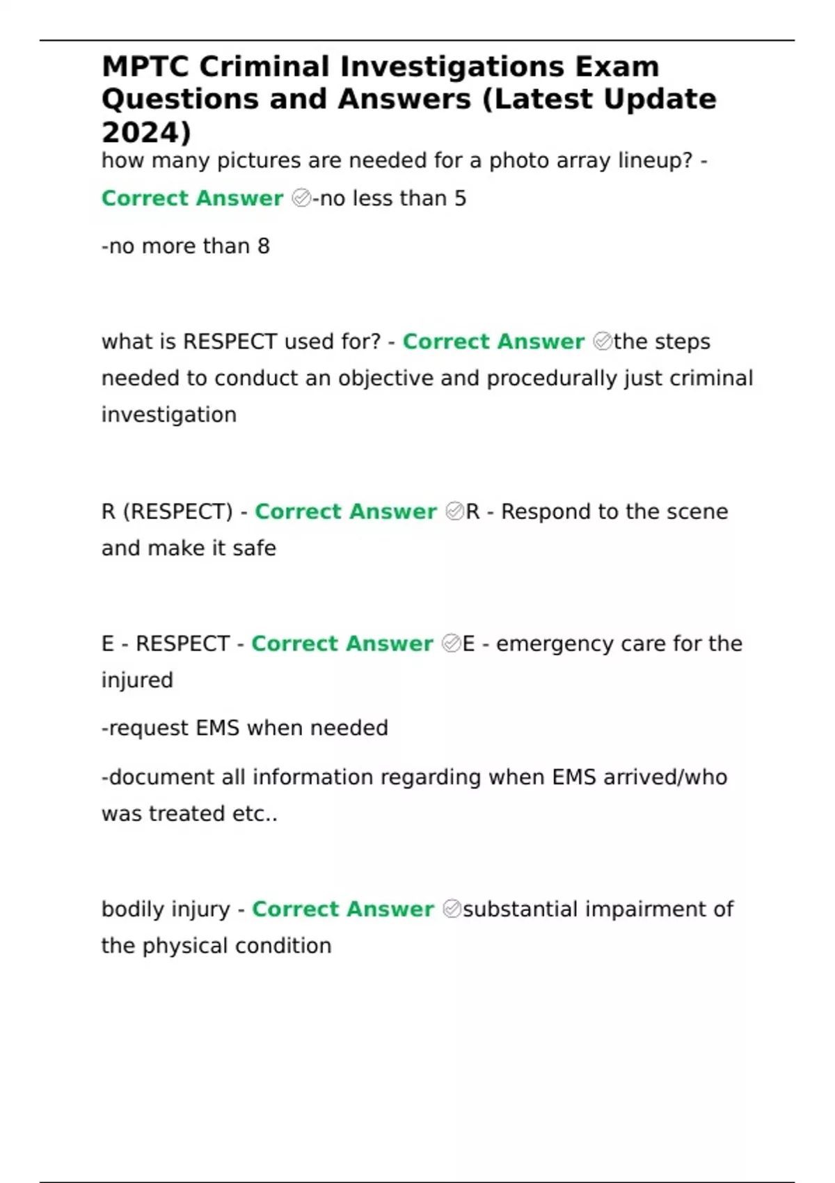 MPTC Criminal Investigations Exam Questions and Answers (Latest Update ...