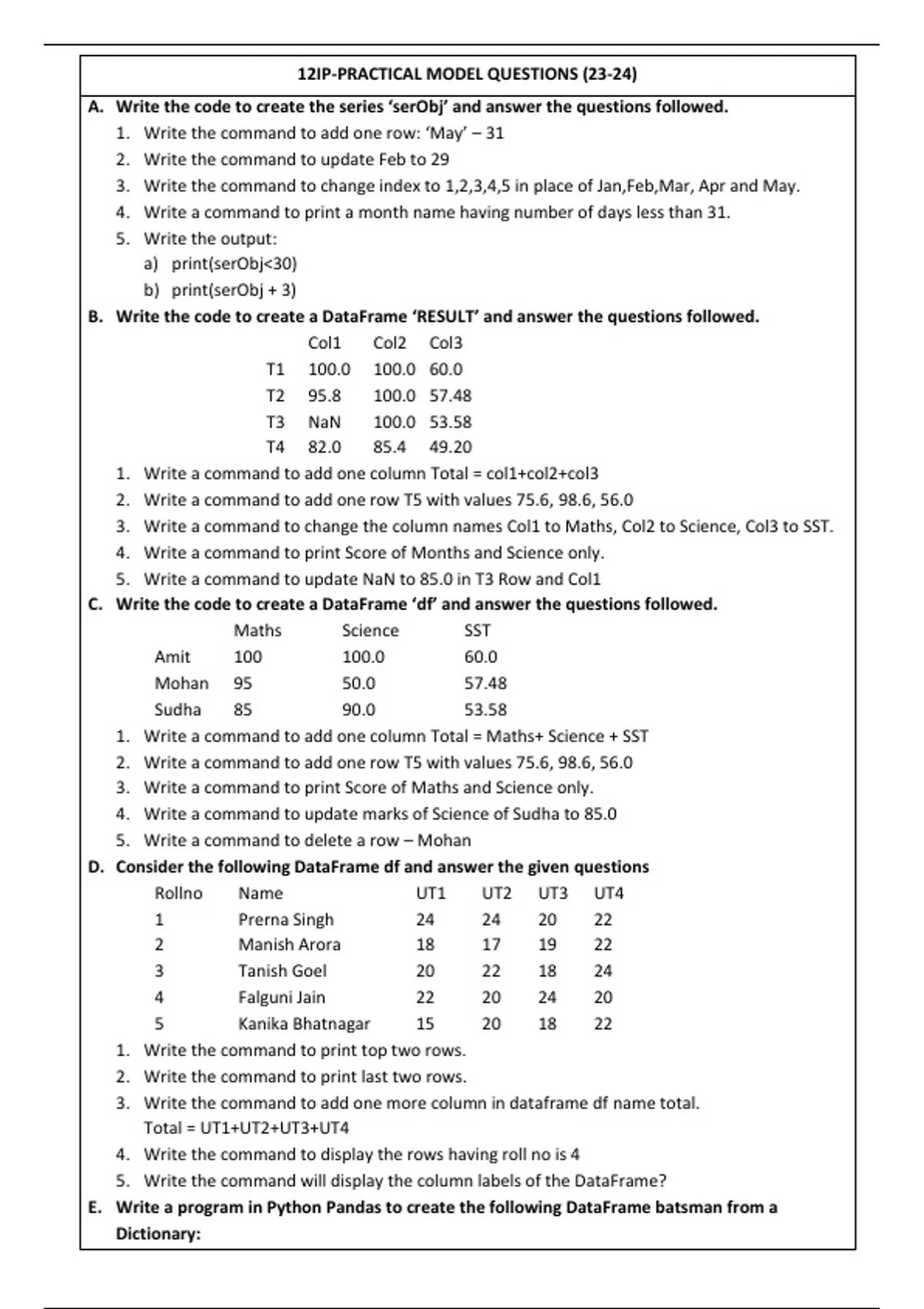 CBSE – NCERT – INDIA – Class XI & XII – Information Practice ...