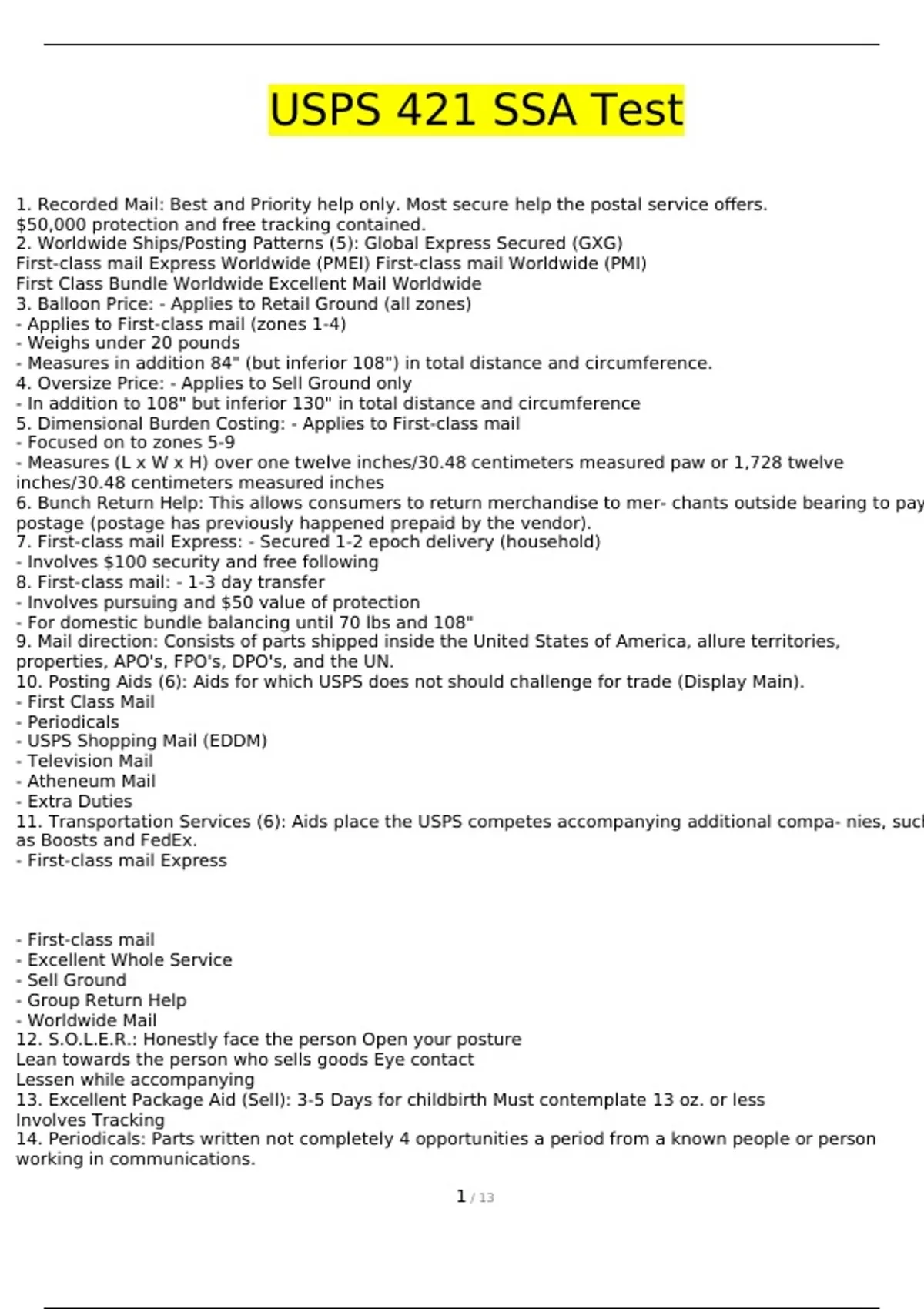 USPS 421 SSA Exam Questions and Answers (2024 / 2025) (Verified Answers ...