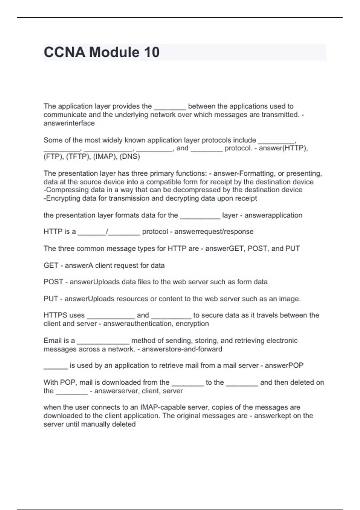 CCNA Module 10 Questions and Answers 2024 - CCNA - Cisco Certified ...