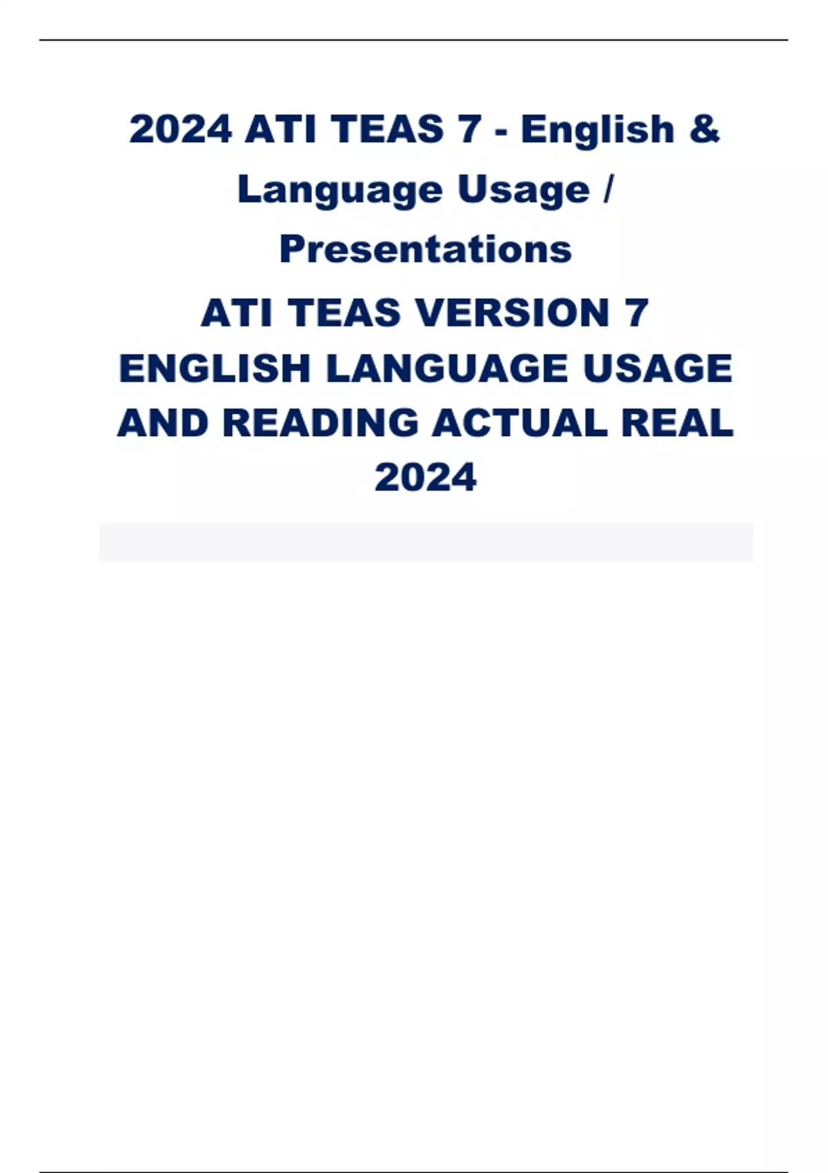 2024 ATI TEAS 7 - English & Language Usage / Presentations ATI TEAS ...