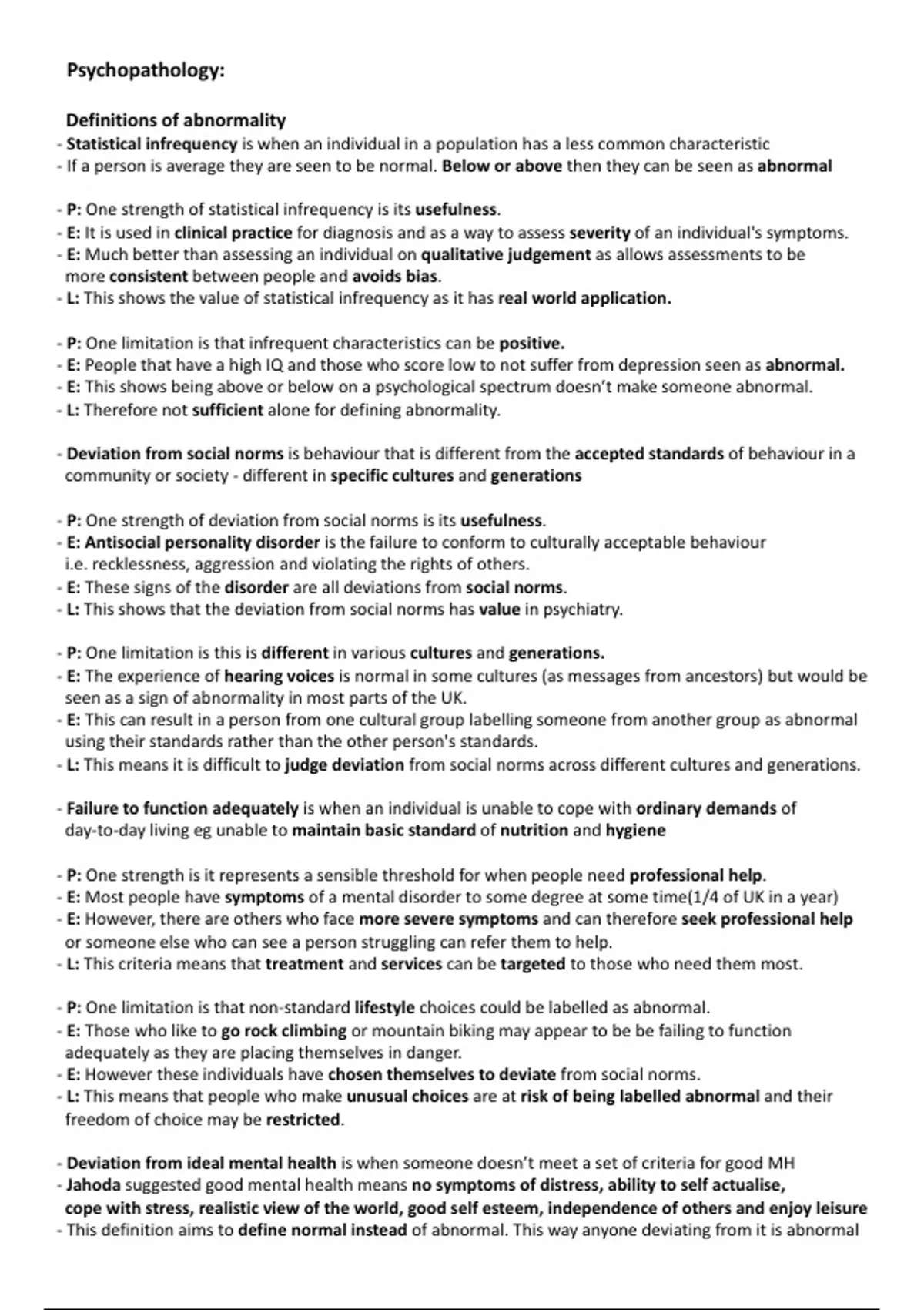 AQA A level psychology psychopathology revision/lesson notes ...