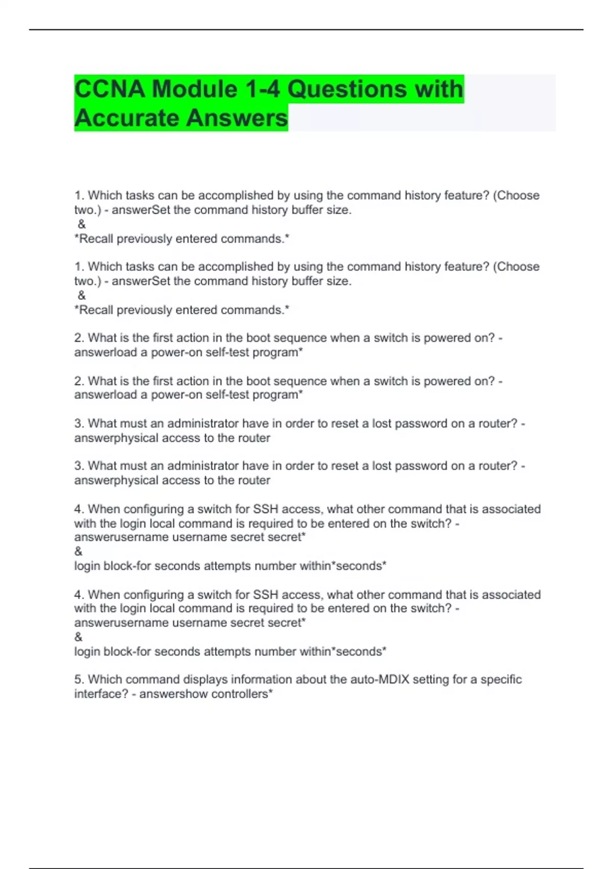 Ccna Module 1 4 Questions With Accurate Answers Ccna Cisco Certified Network Associate