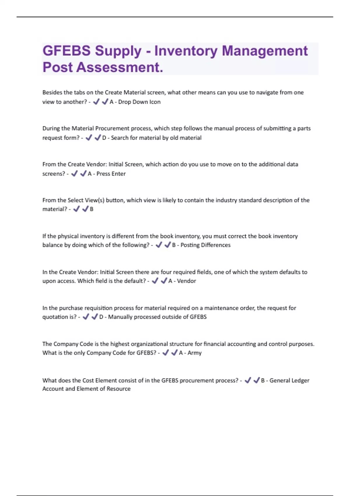 GFEBS Supply - Inventory Management Post Assessment - GFEBS Supply ...