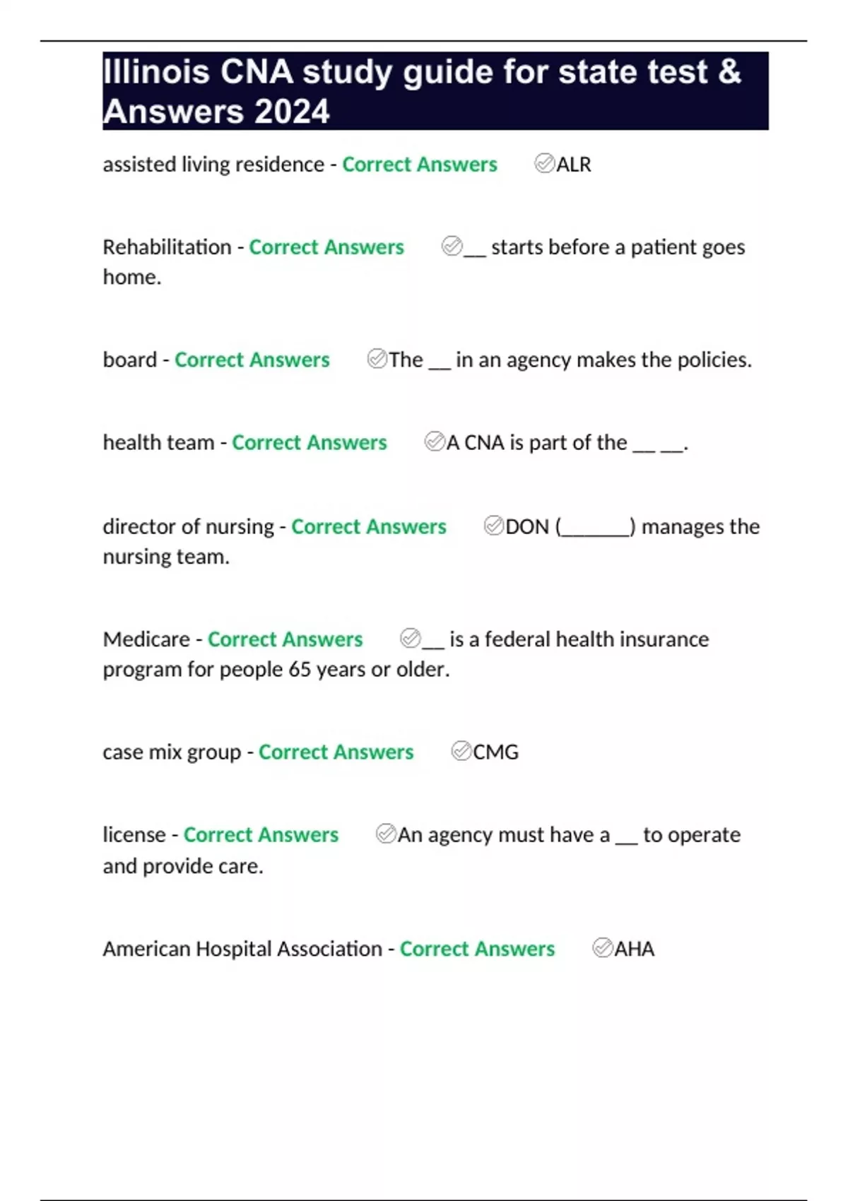 Illinois CNA study guide for state test & Answers 2024 - Illinois CNA ...