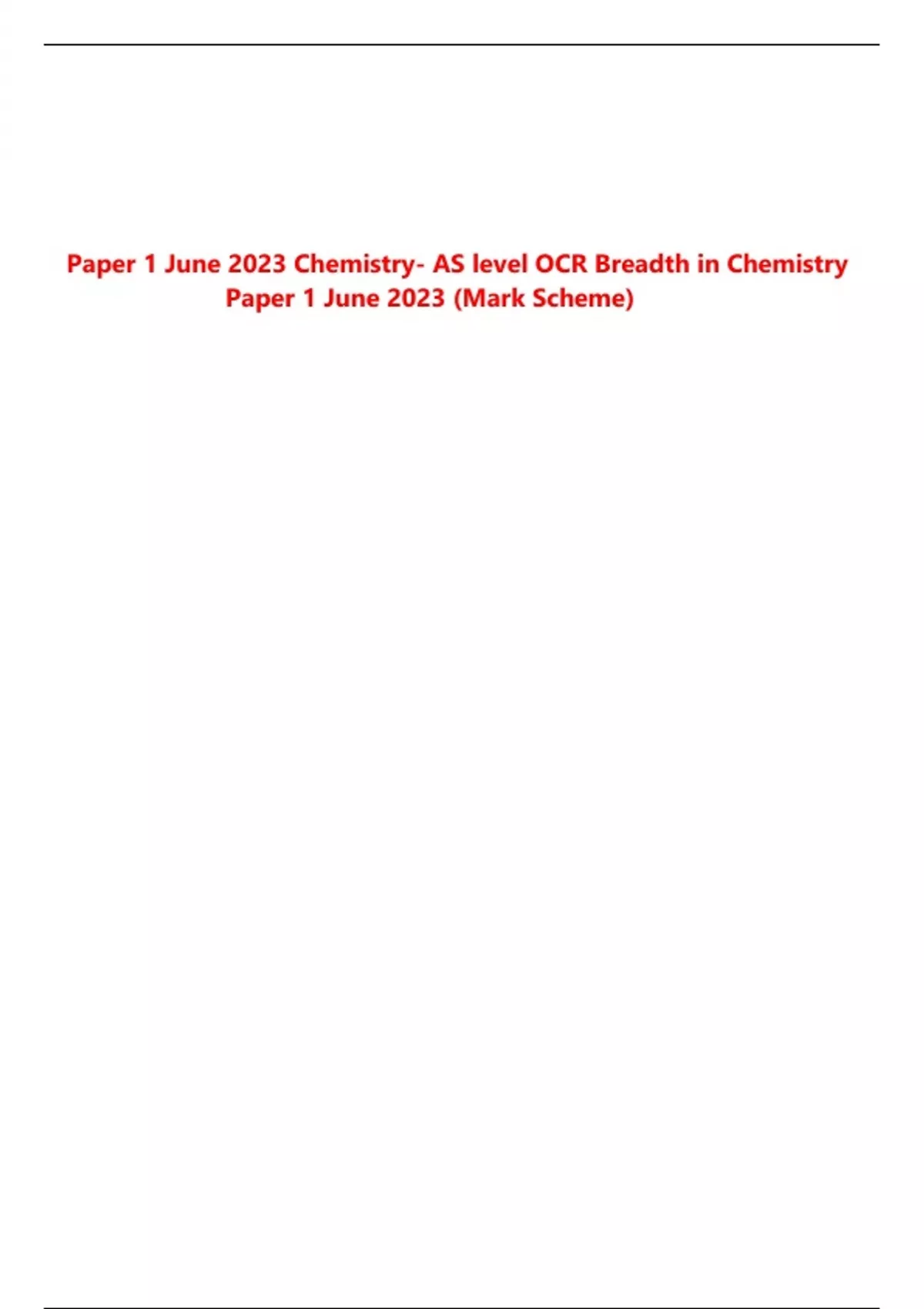 Paper 1 June 2023 Chemistry- AS level OCR Breadth in Chemistry Paper 1 ...