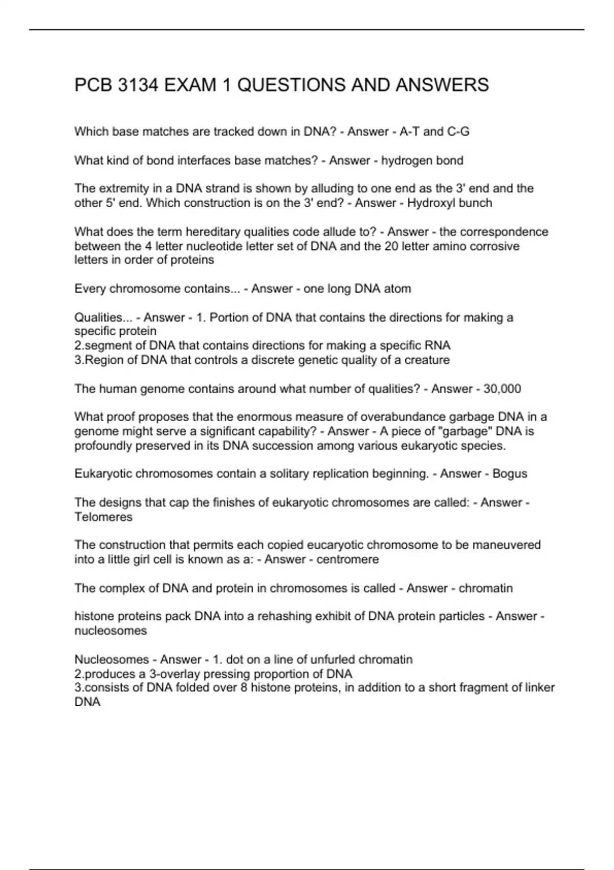 PCB 3134 EXAM 1 QUESTIONS AND ANSWERS - PCB- 3134 - Stuvia US