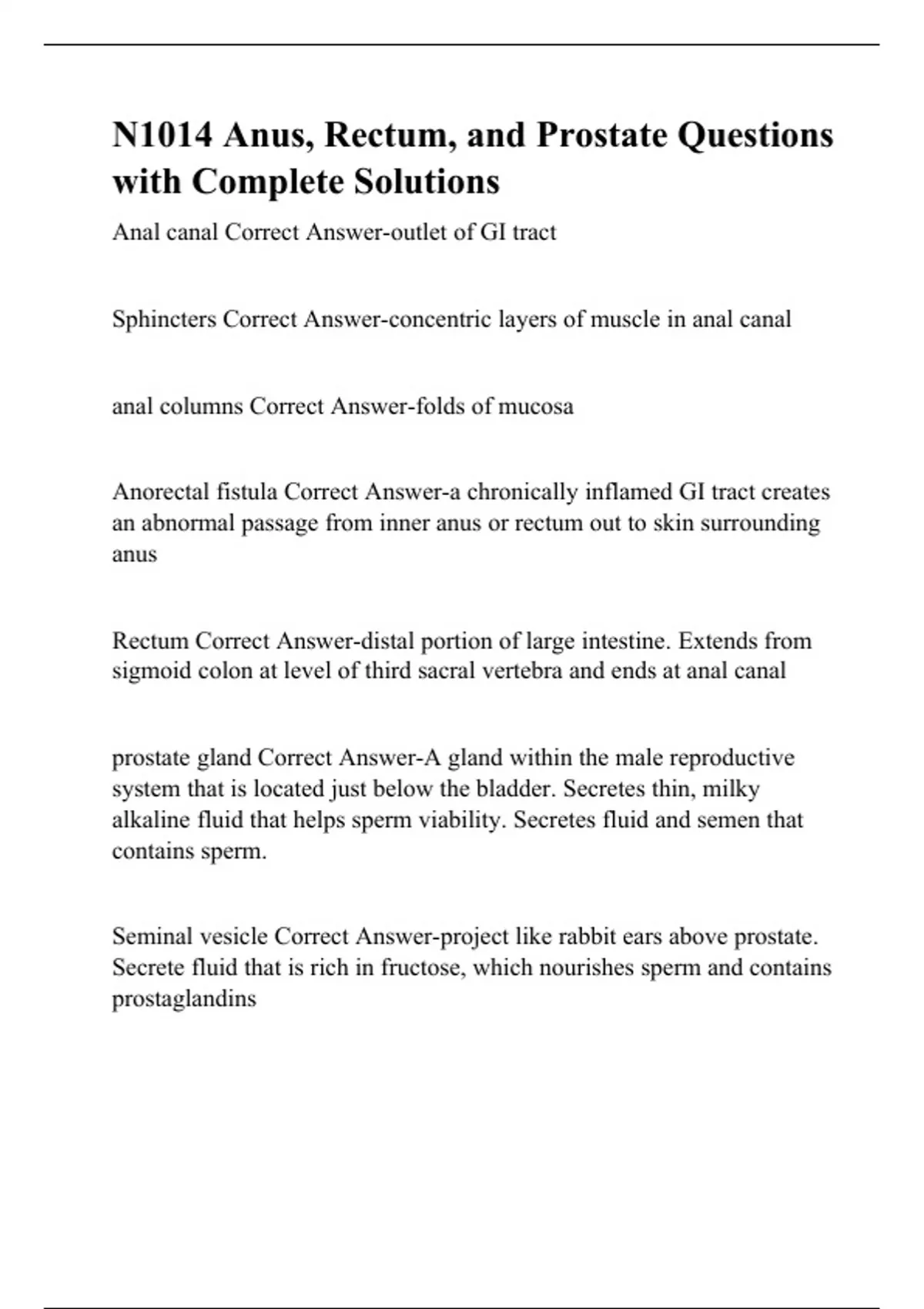 N1014 Anus, Rectum, and Prostate Questions with Complete Solutions ...