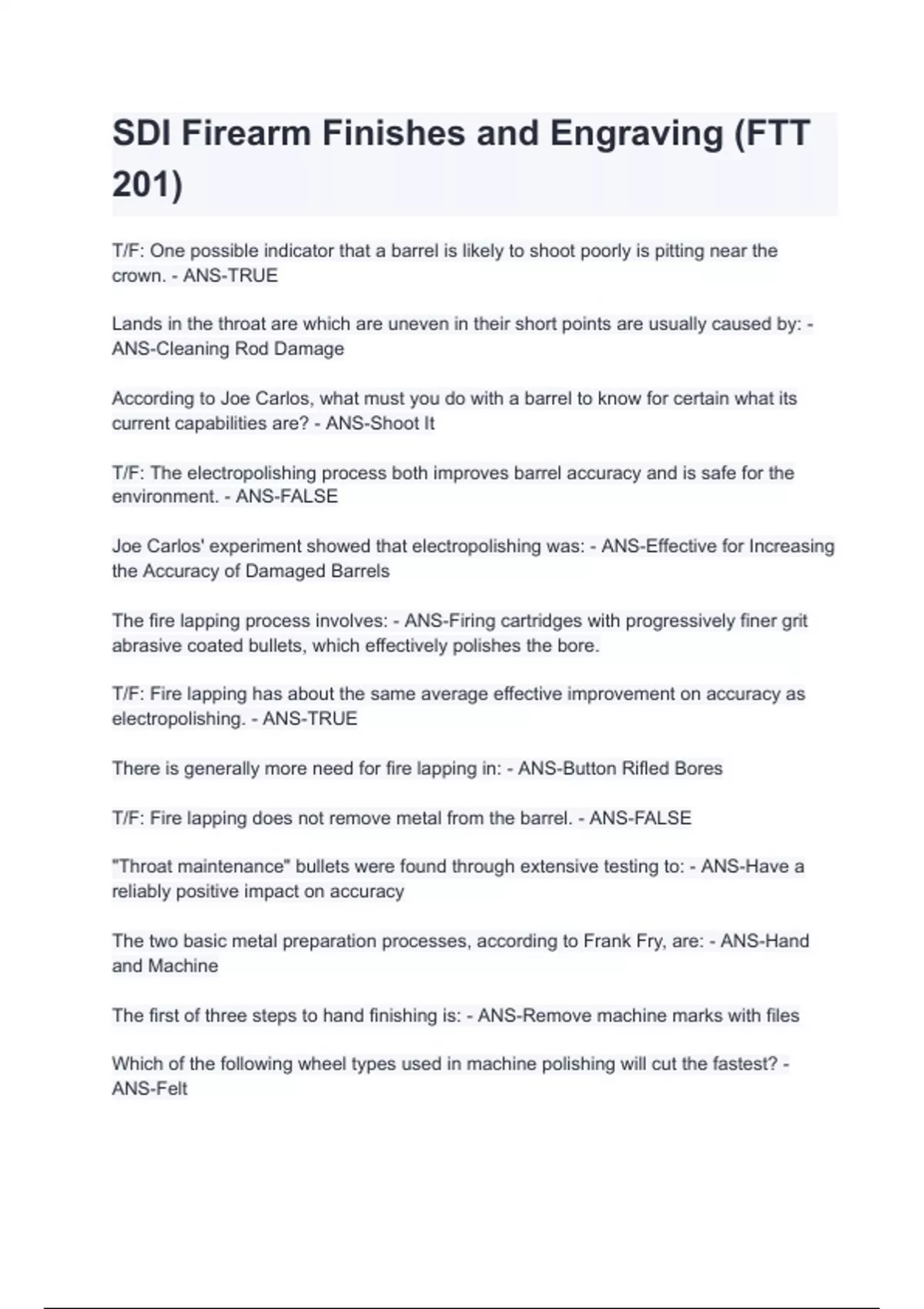 SDI Firearm Finishes and Engraving (FTT 201) Questions & answers - SDI ...