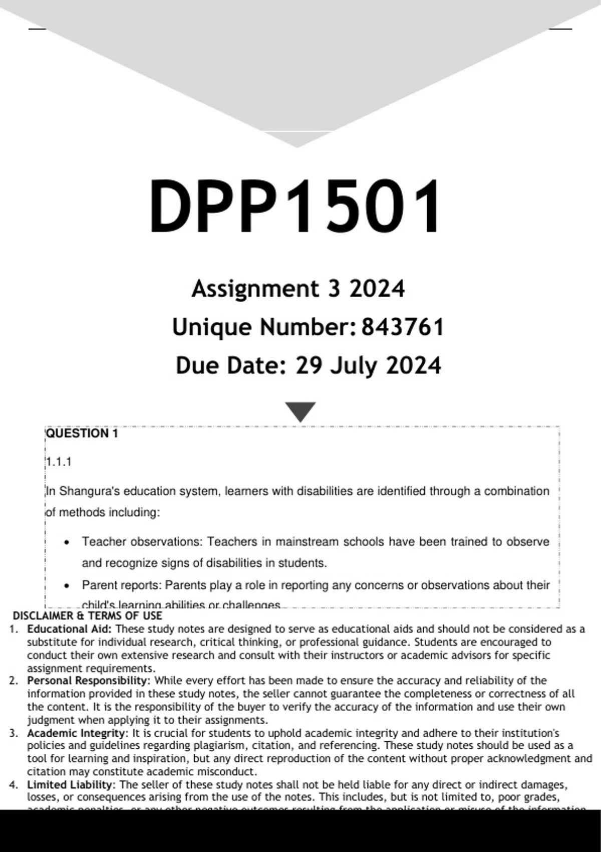 DPP1501 Assignment 3 (ANSWERS) 2024 - DISTINCTION GUARANTEED - Diversity, Pedagogy and Practice ...