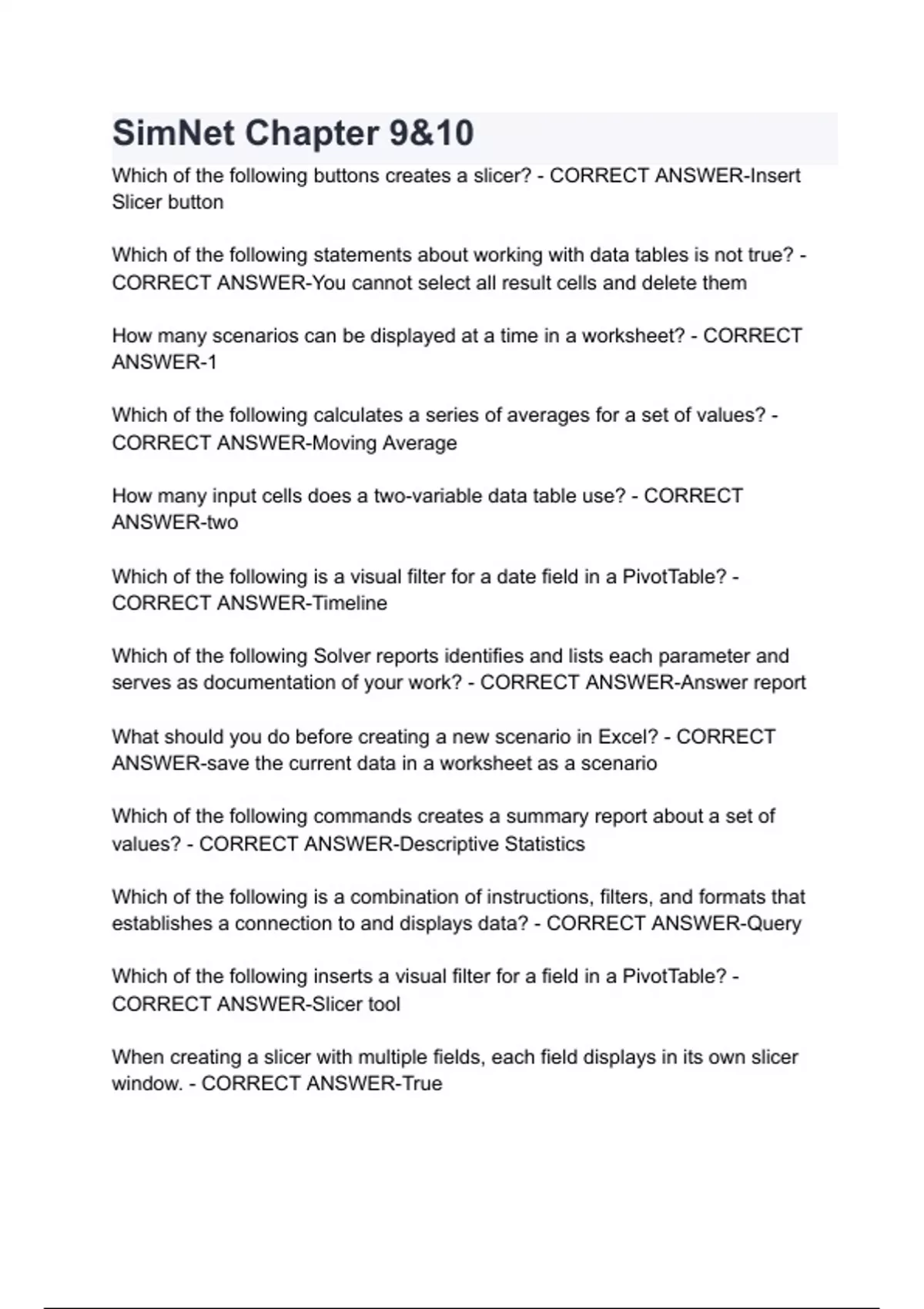 SimNet Chapter 9&10 Questions & answers - Sigma Theta tau - Stuvia