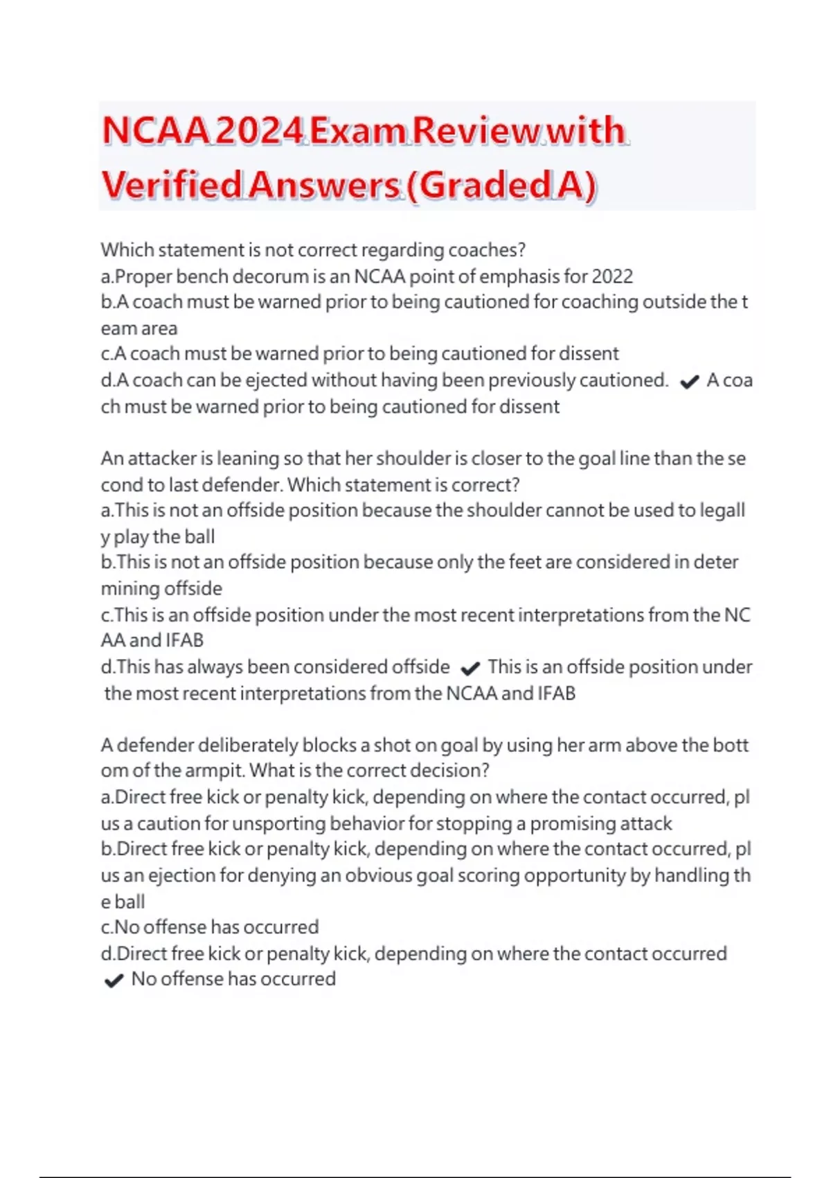 NCAA 2024 Exam Review with Verified Answers (Graded A) |Latest 2024/ ...
