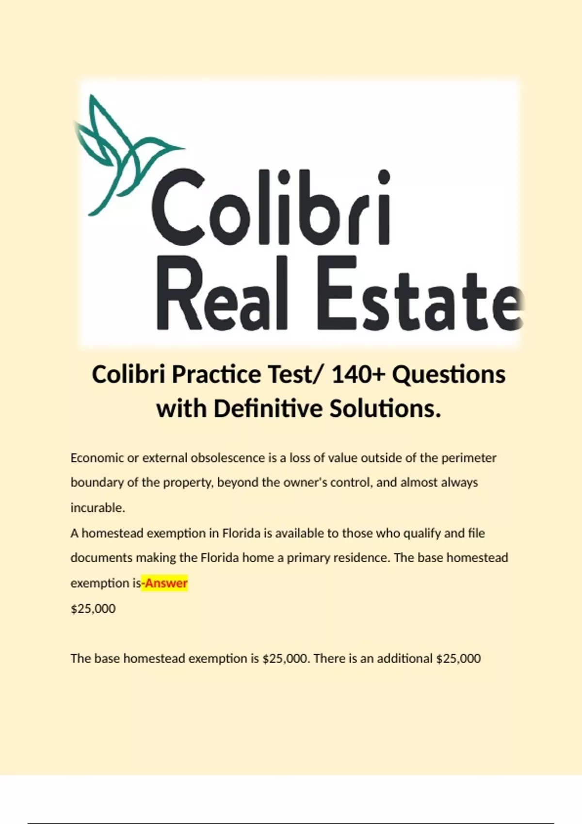 Colibri Practice Test/ 140+ Questions with Definitive Solutions ...