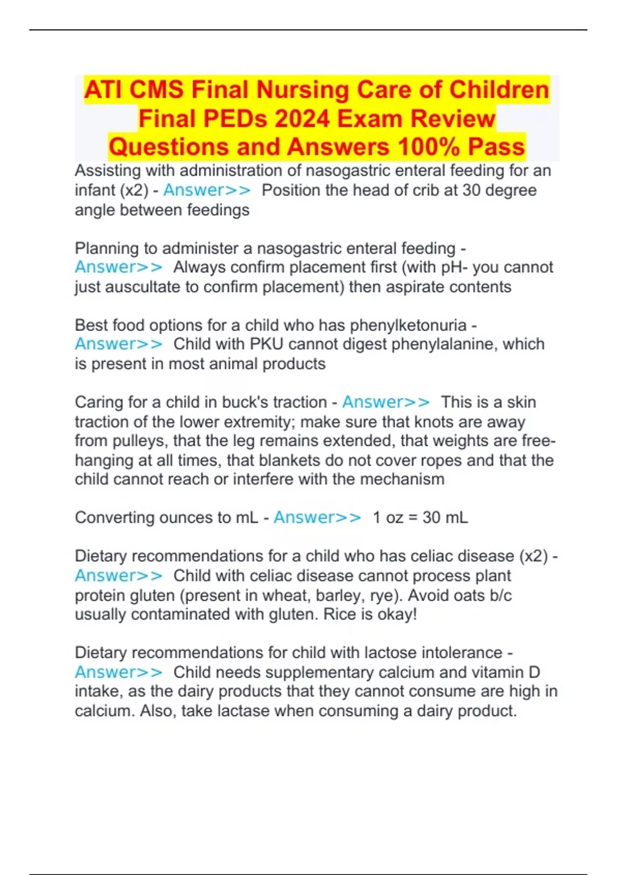 ATI CMS Final Nursing Care of Children Final PEDs 2024 Exam Review ...