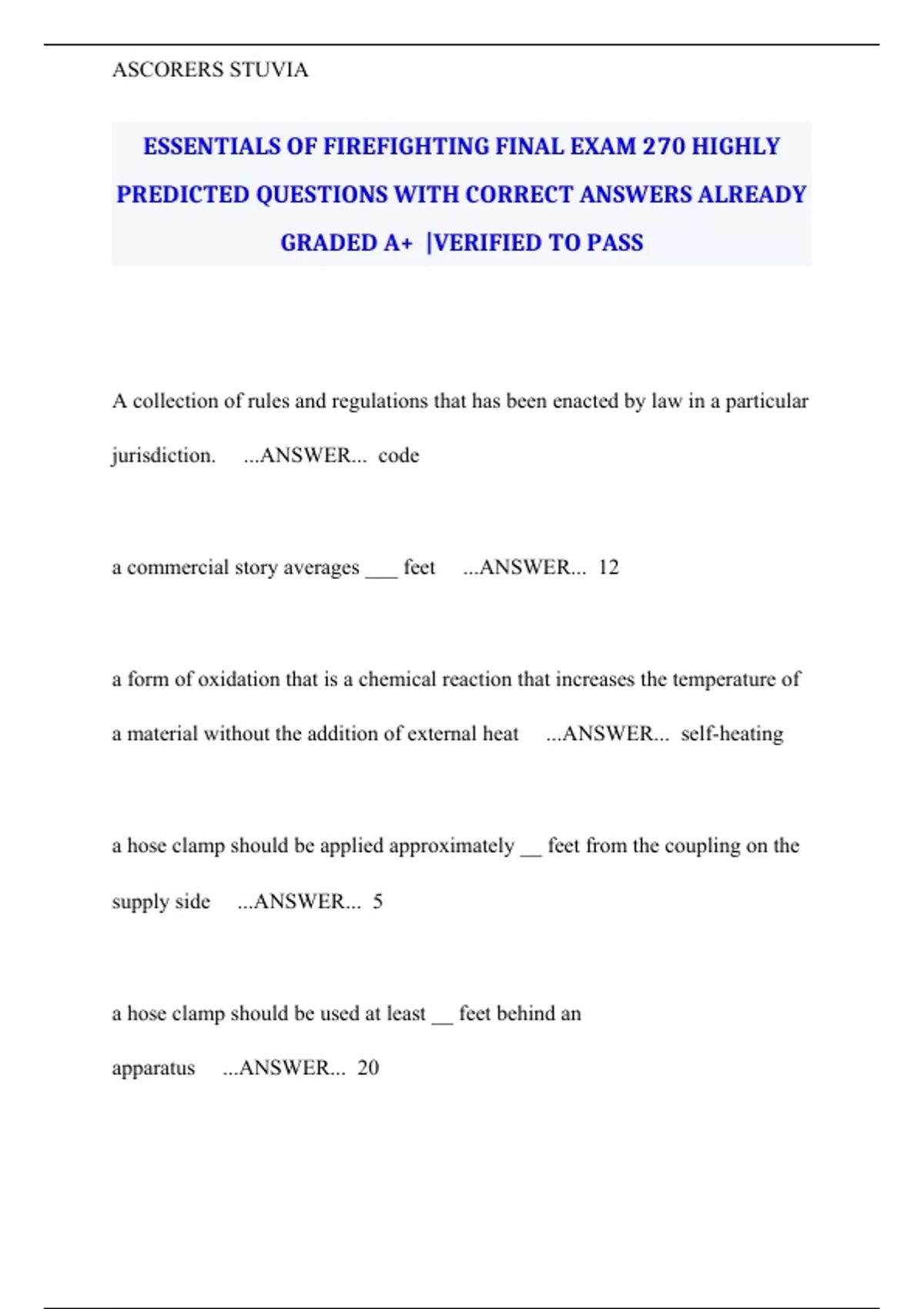 ESSENTIALS OF FIREFIGHTING FINAL EXAMS 2 VERSIONS PACKAGED HERE ...