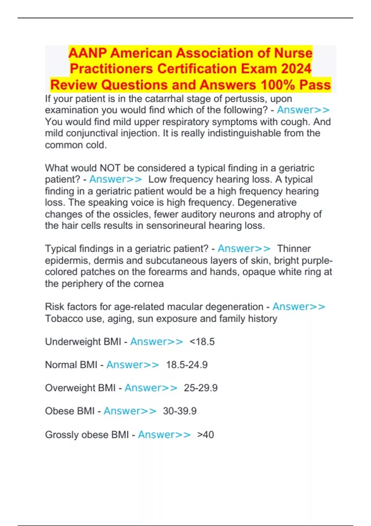 AANP American Association of Nurse Practitioners Exam 2024 Review ...