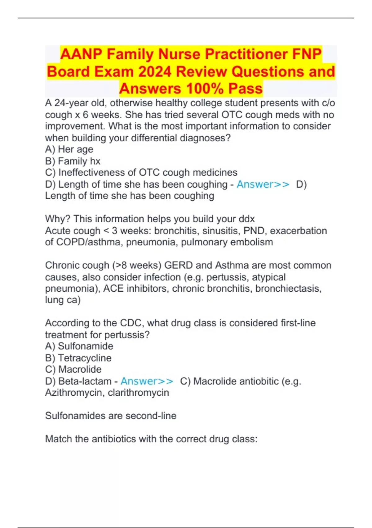 AANP Family Nurse Practitioner FNP Board Exam 2024 Review Questions and ...