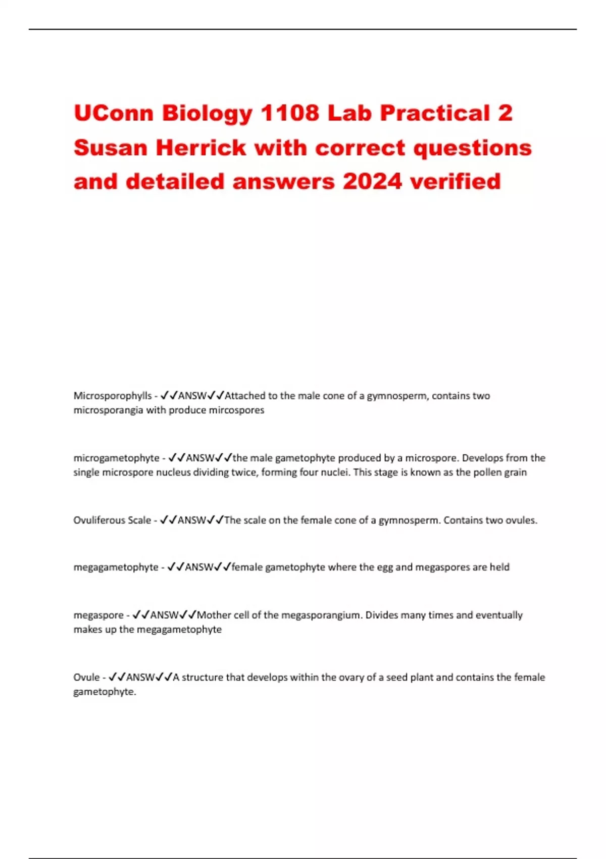 UConn Biology 1108 Lab Practical 2 Susan Herrick with correct questions ...