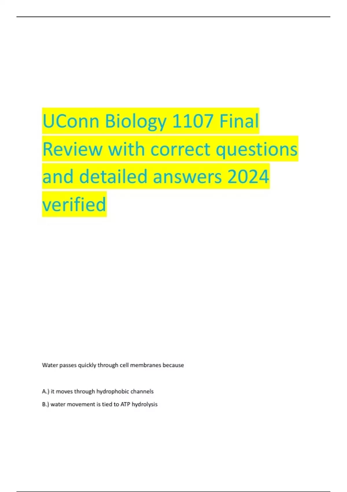 UConn Biology 1107 Final Review with correct questions and detailed ...