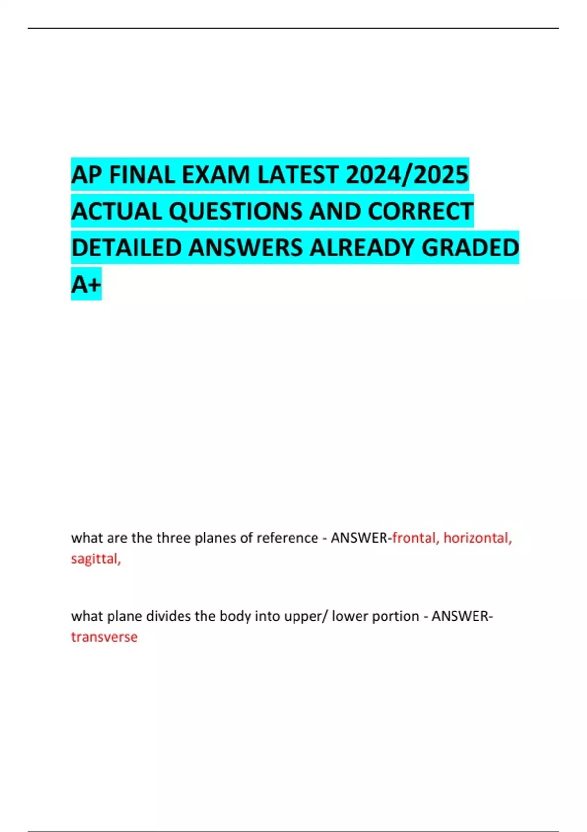 AP FINAL EXAM LATEST 2024/2025 ACTUAL QUESTIONS AND CORRECT DETAILED ...