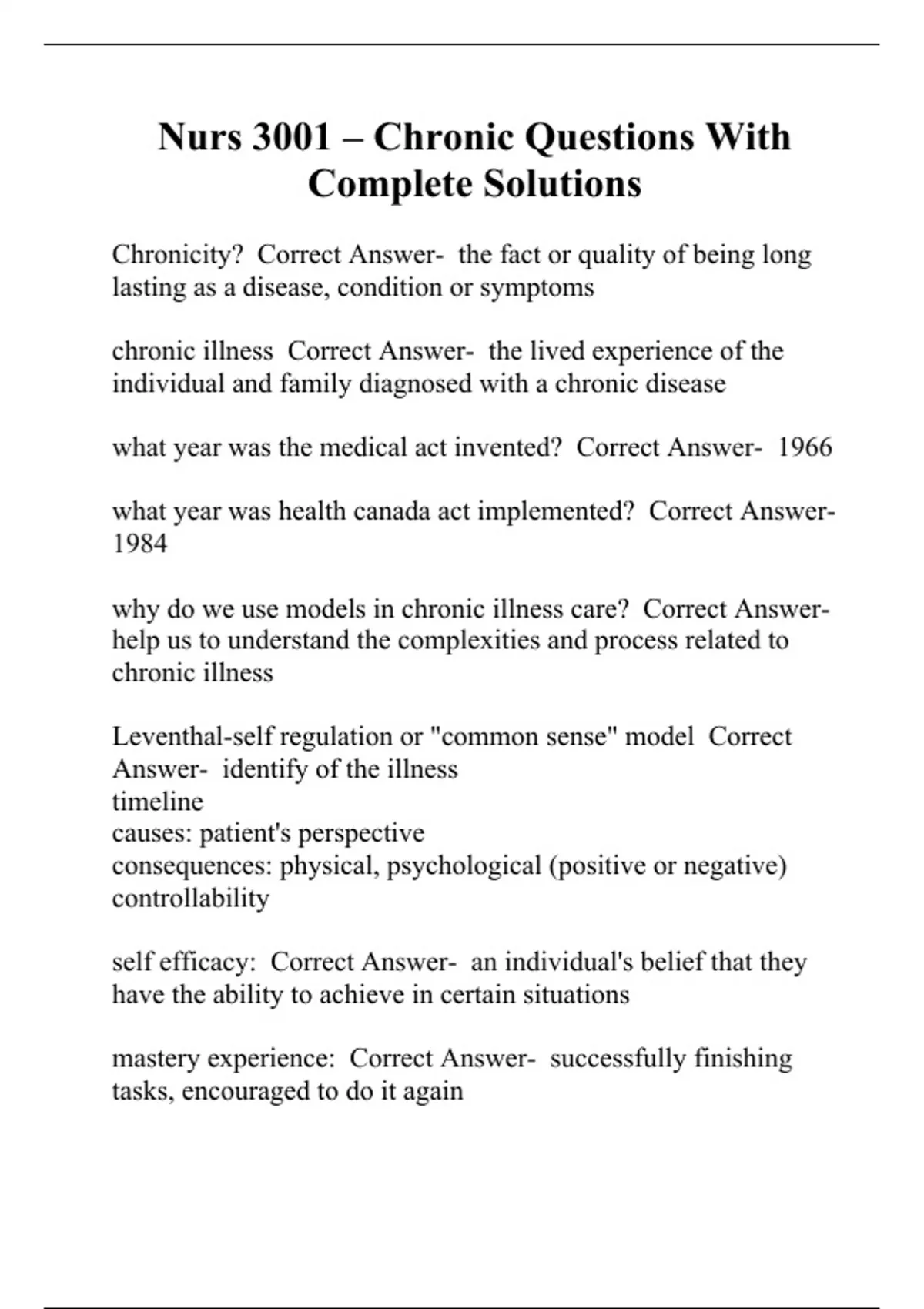 Nurs 3001 – Chronic Questions With Complete Solutions - Nurs 3001 ...