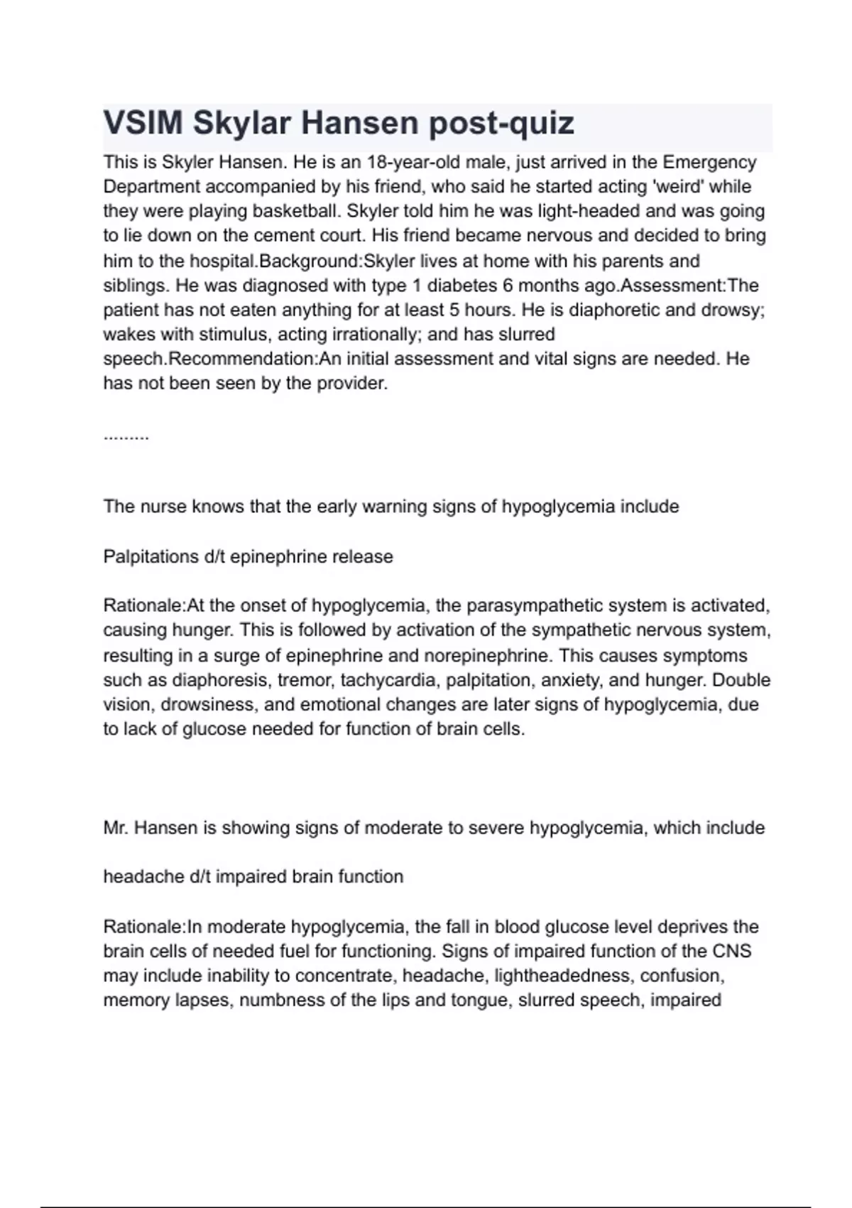 VSIM Skylar Hansen post-quiz Questions & answers with Complete ...