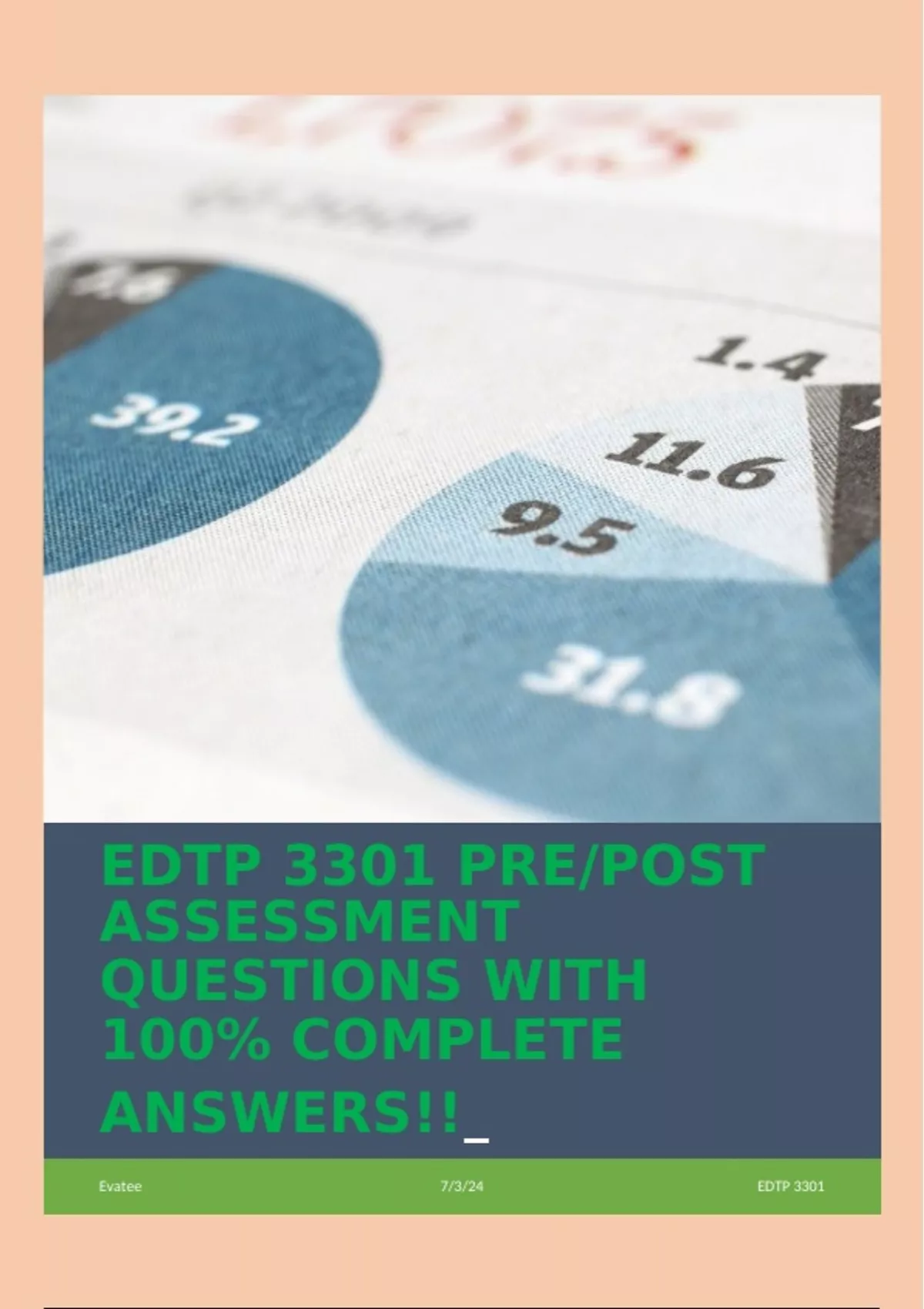 EDTP 3301 PRE/POST ASSESSMENT QUESTIONS WITH 100% COMPLETE ANSWERS!! - EDTP 3301 - Stuvia US