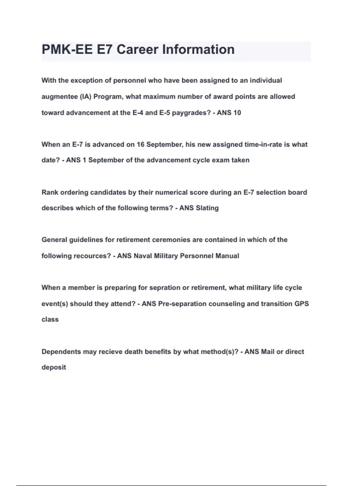 PMK-EE E7 Career Information Questions & Answers 2024 ( A+ GRADED 100% ...