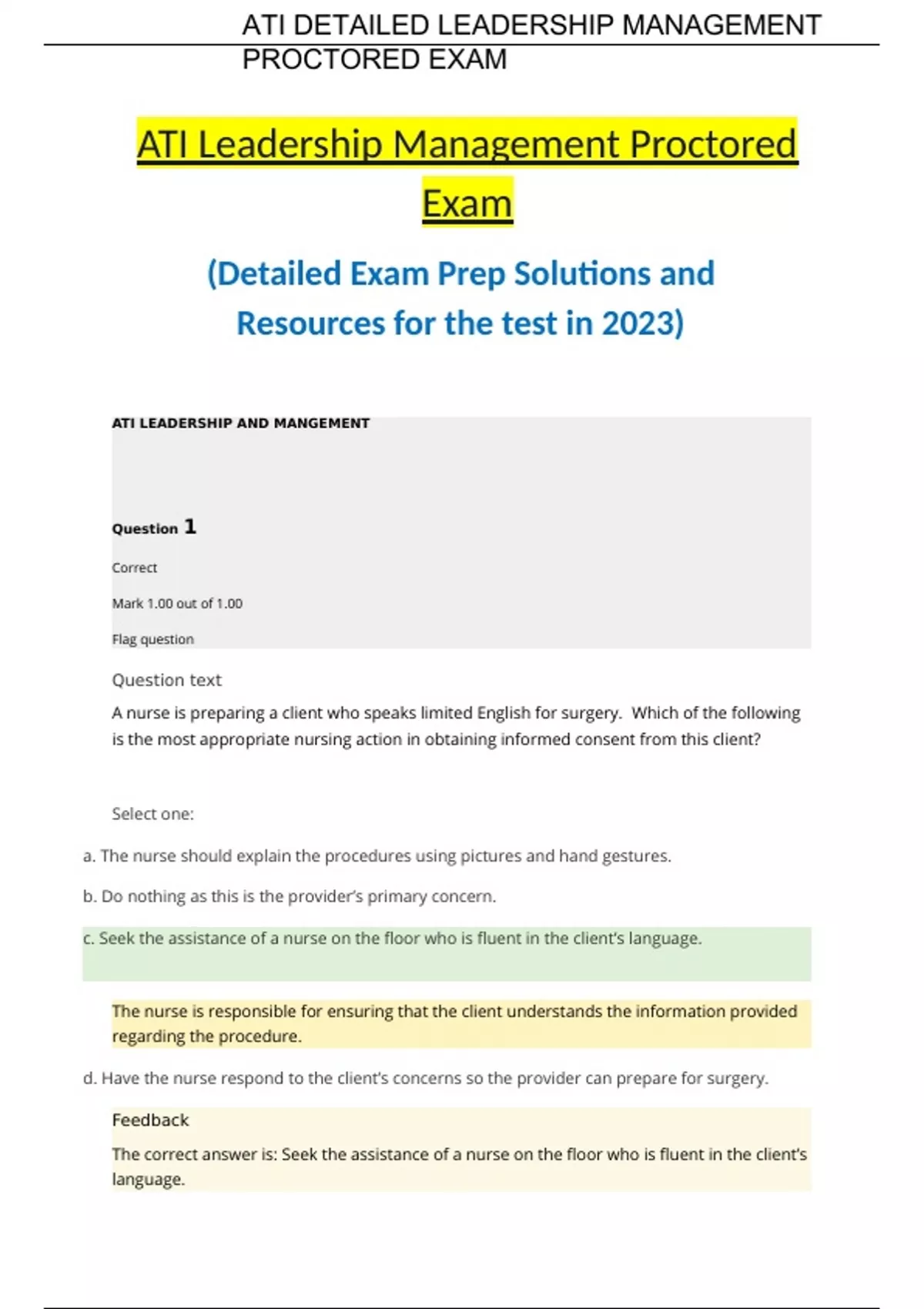 ATI Leadership Management Proctored Exam (Detailed Exam Prep Solutions ...