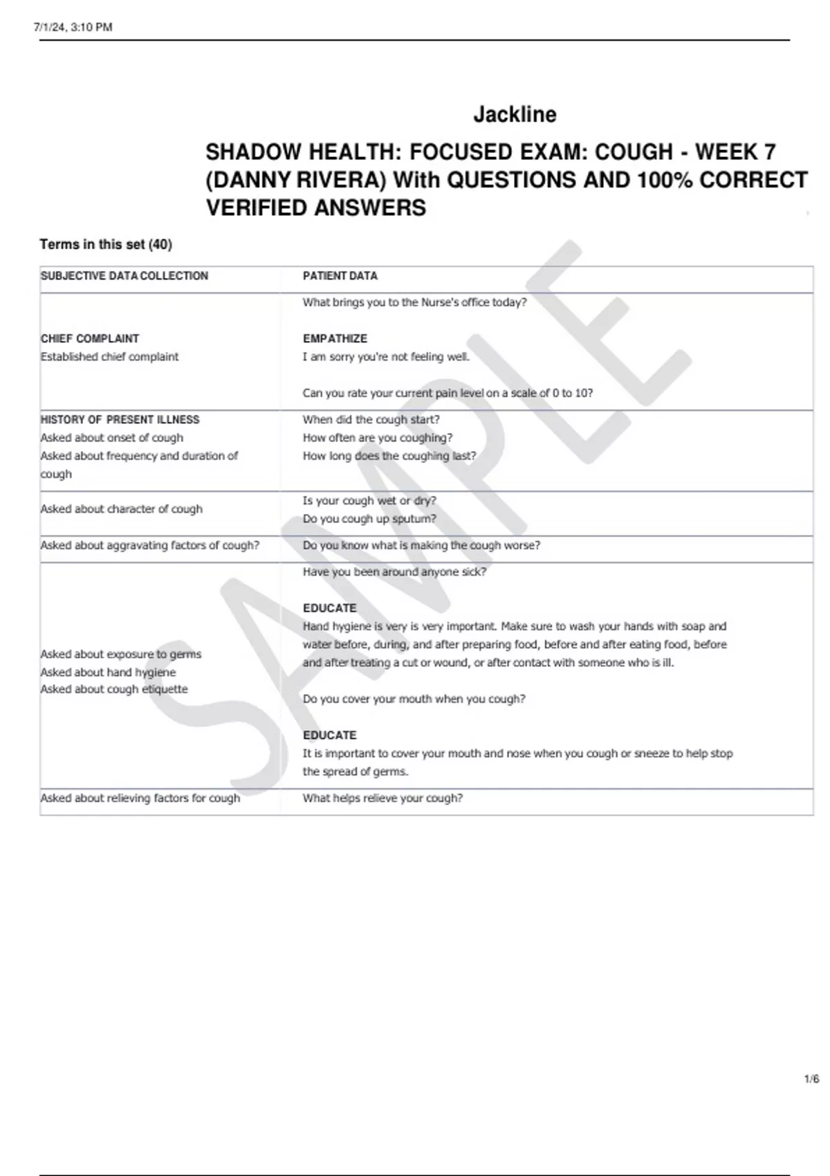 SHADOW HEALTH: FOCUSED EXAM: COUGH - WEEK 7 (DANNY RIVERA) With ...