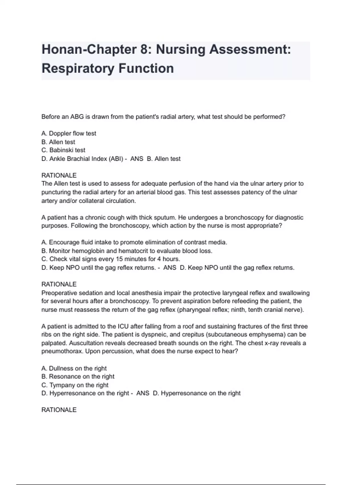 Honan-Chapter 8: Nursing Assessment: Respiratory Function Exam ...