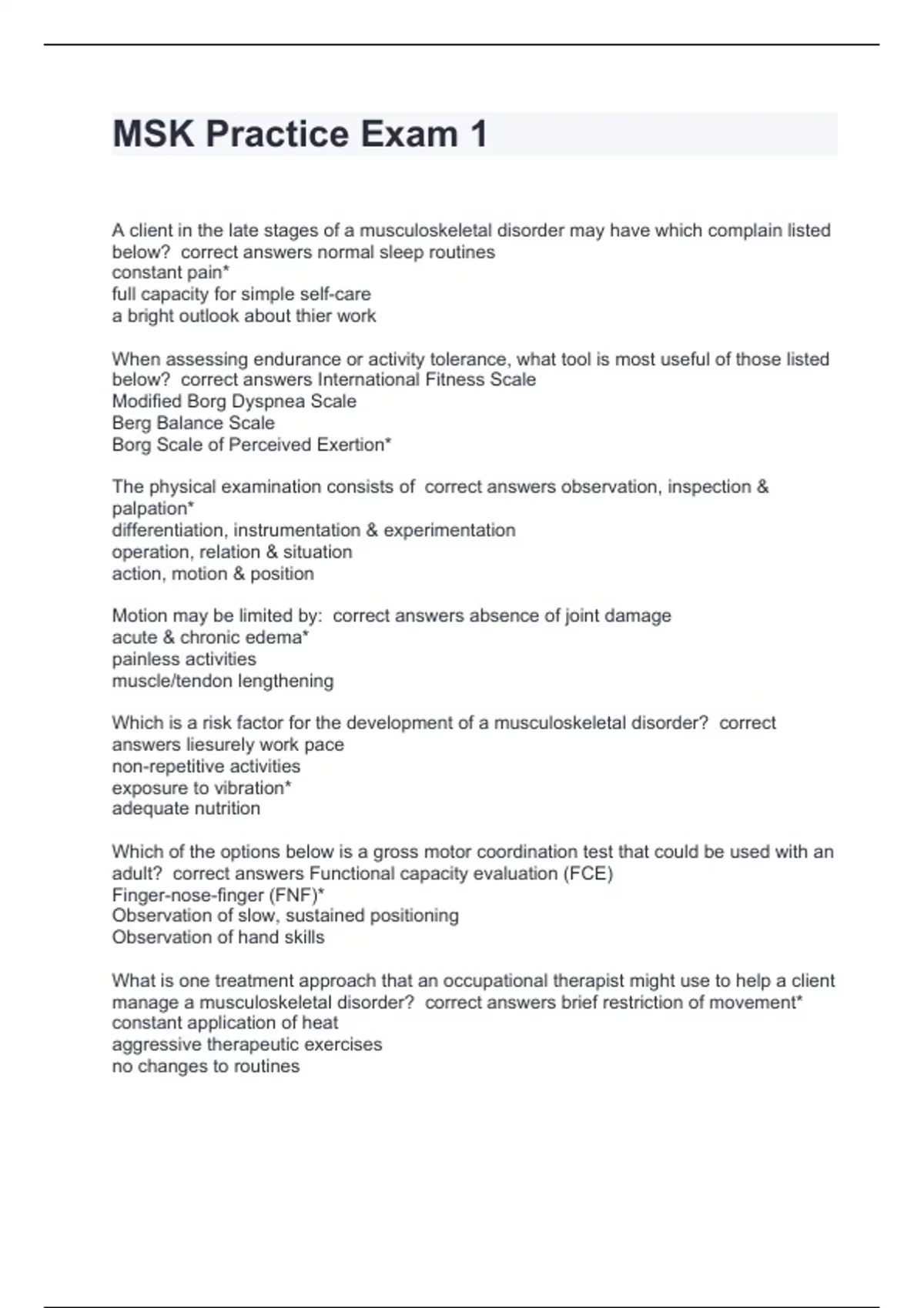 MSK Practice Exam WITH 100% CORRECT ANSWERS 2024 - MSK P - Stuvia US