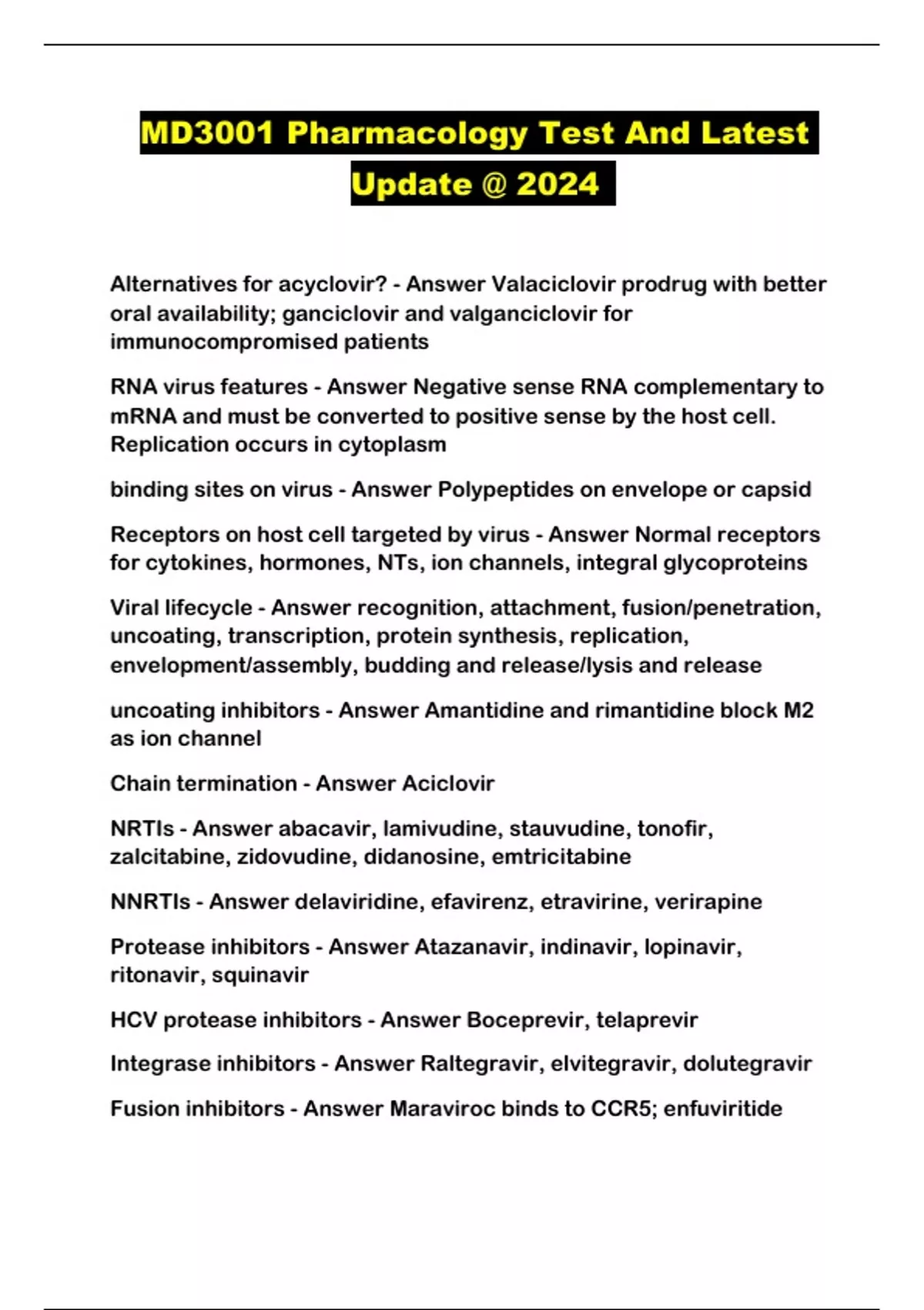 MD3001 Pharmacology Test And Latest Update @ 2024 - MD3001 - Stuvia US