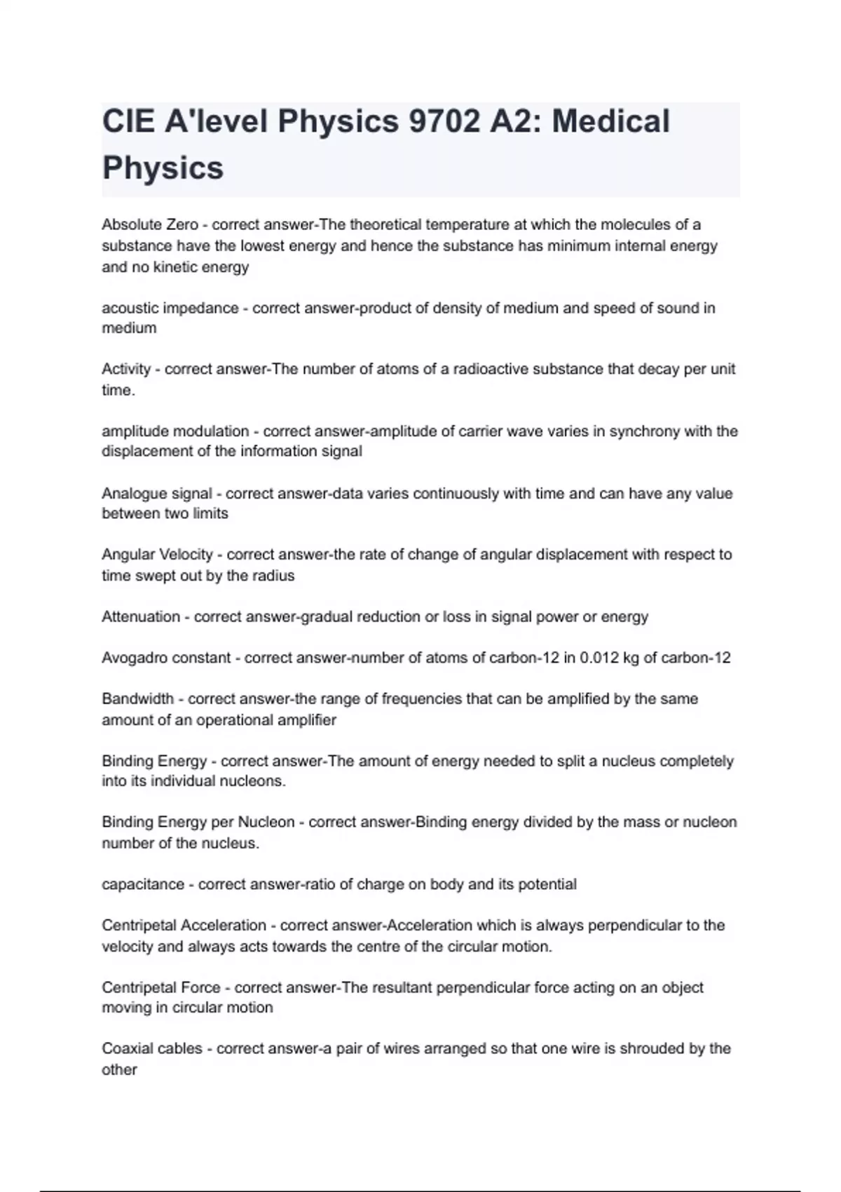 CIE A'level Physics 9702 A2_ Medical Physics (1 - EPA 609 Practice - Stuvia US