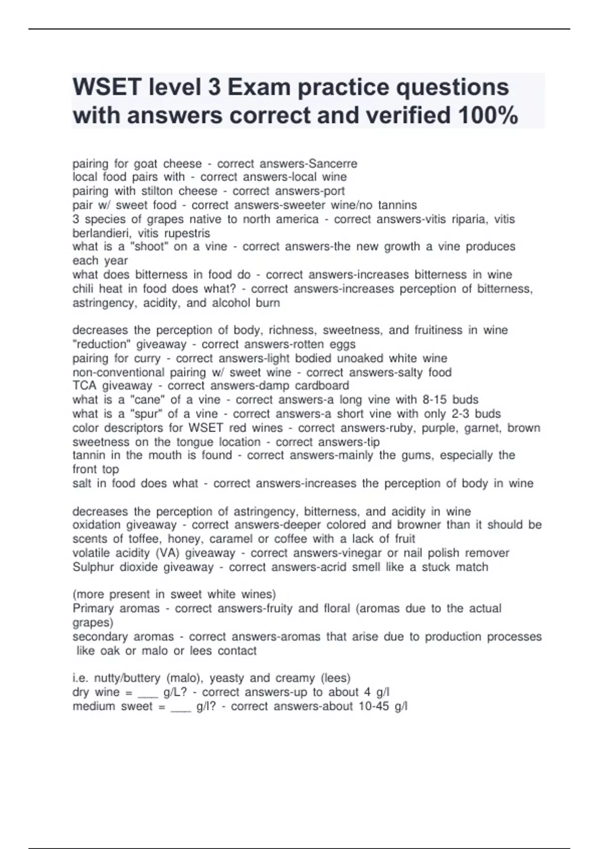 WSET Bundled Exams with complete solution;Everything you need to pass ...