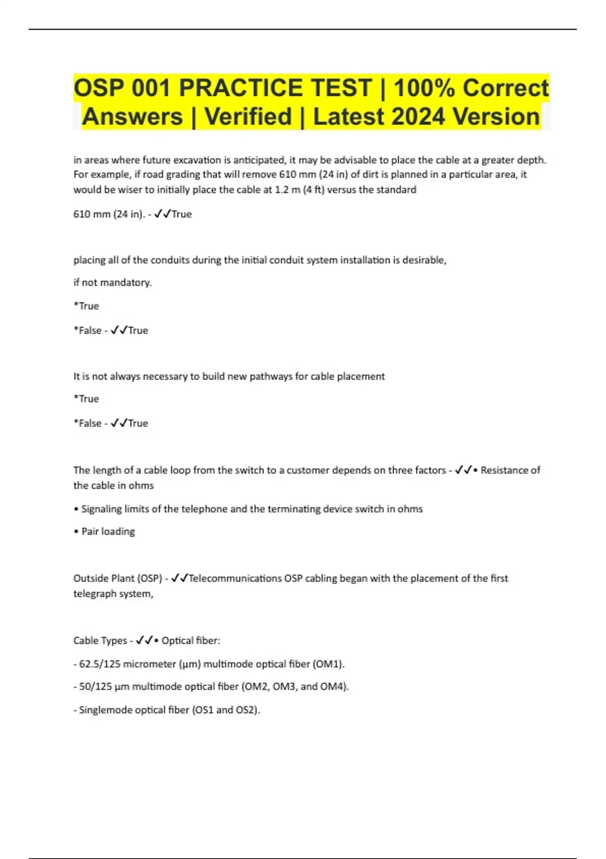 OSP 001 PRACTICE TEST 100% Correct Answers Verified Latest 2024 Version ...